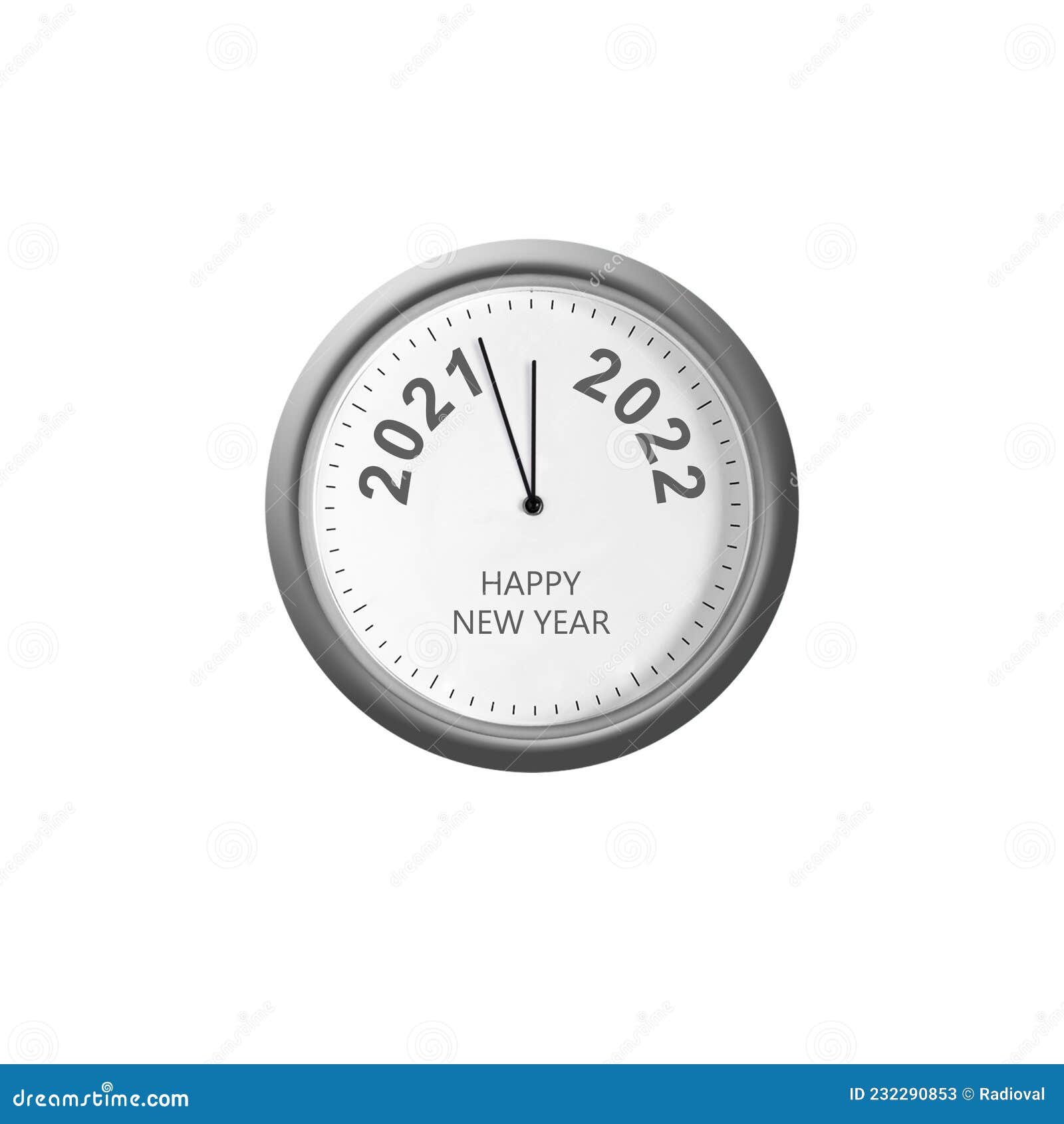 Clock with Numbers 2021, 2022. Isolated on White Background. New Year ...