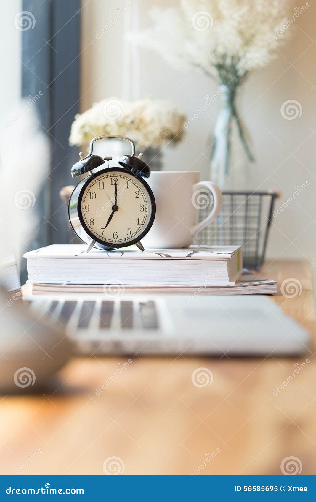 Clock on office desk. stock image. Image of daylight - 56585695