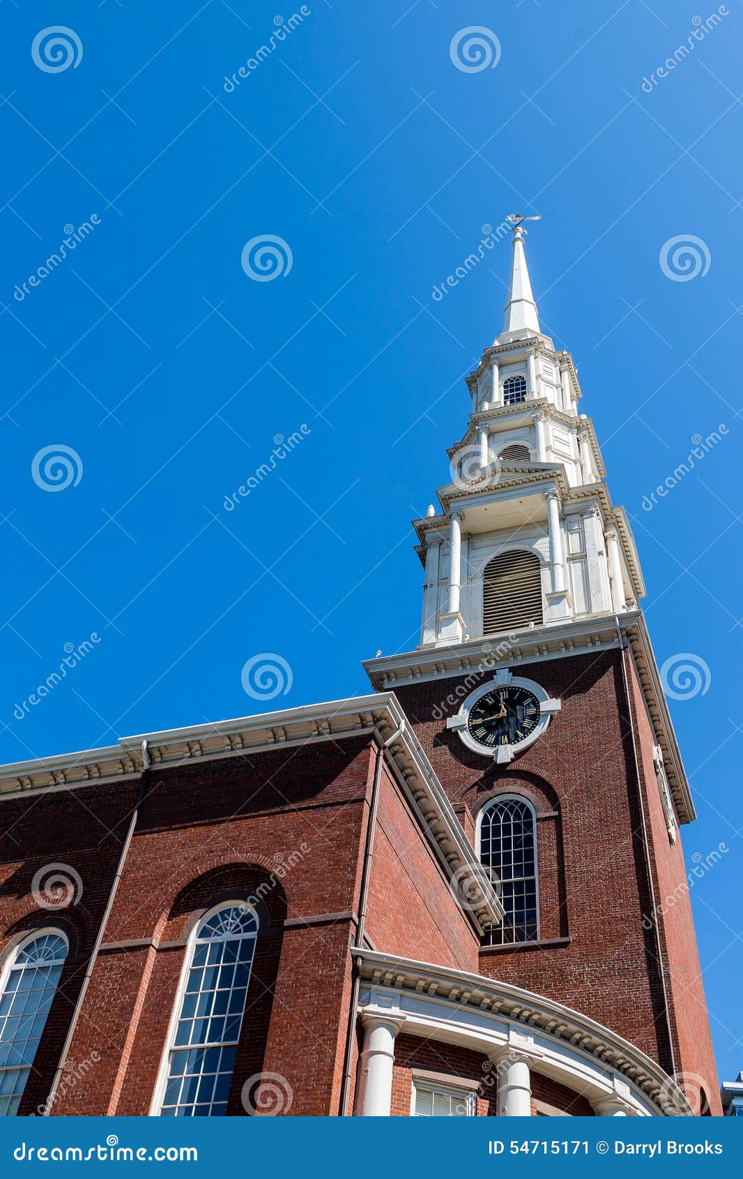 Clock on Old Boston Church Steeple Stock Image - Image of tower ...