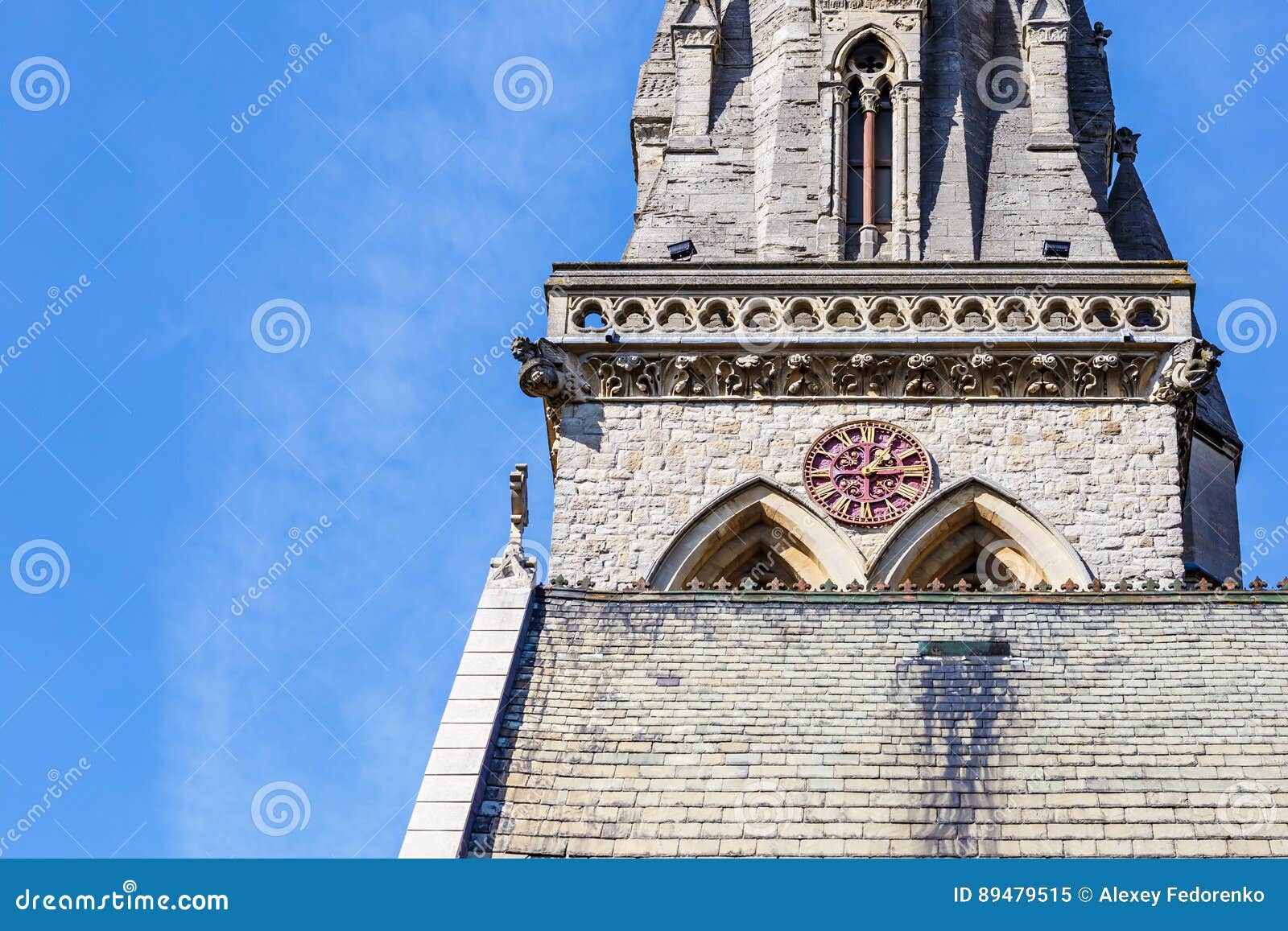 Clock Old English Church in Spring Stock Image - Image of london, house ...