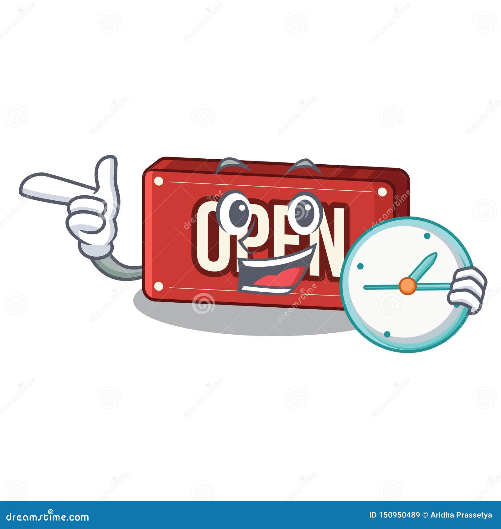 With Clock Open Sign Isolated in the Cartoon Stock Vector ...