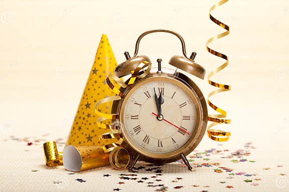 Clock and Party Decorations Stock Image - Image of confetti, alcohol ...
