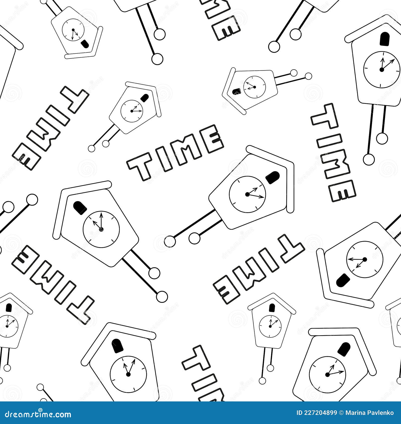 Clock Pattern Black and White. Seamless Vector. Stock Vector ...