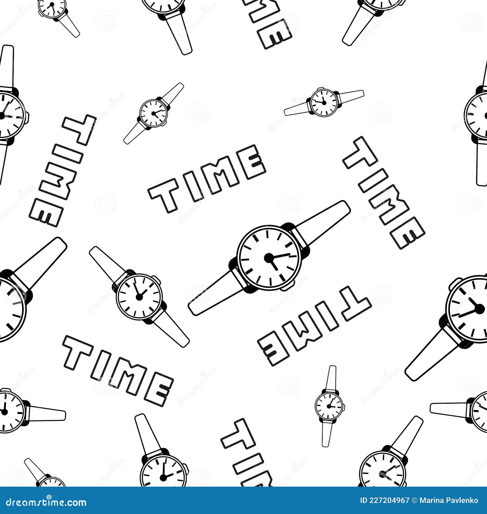 Clock Pattern Black and White. Seamless Vector. Stock Vector ...