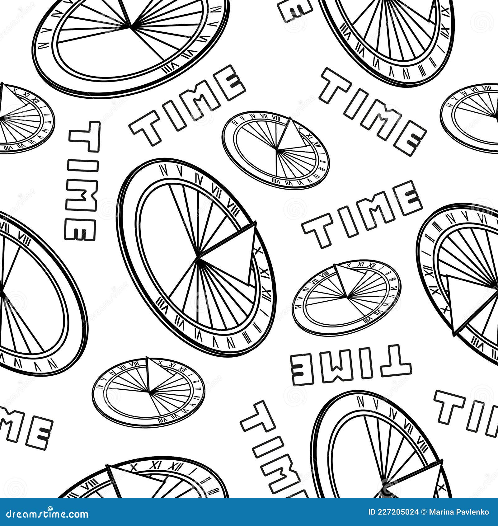 Clock Pattern Black and White. Seamless Vector. Stock Vector ...