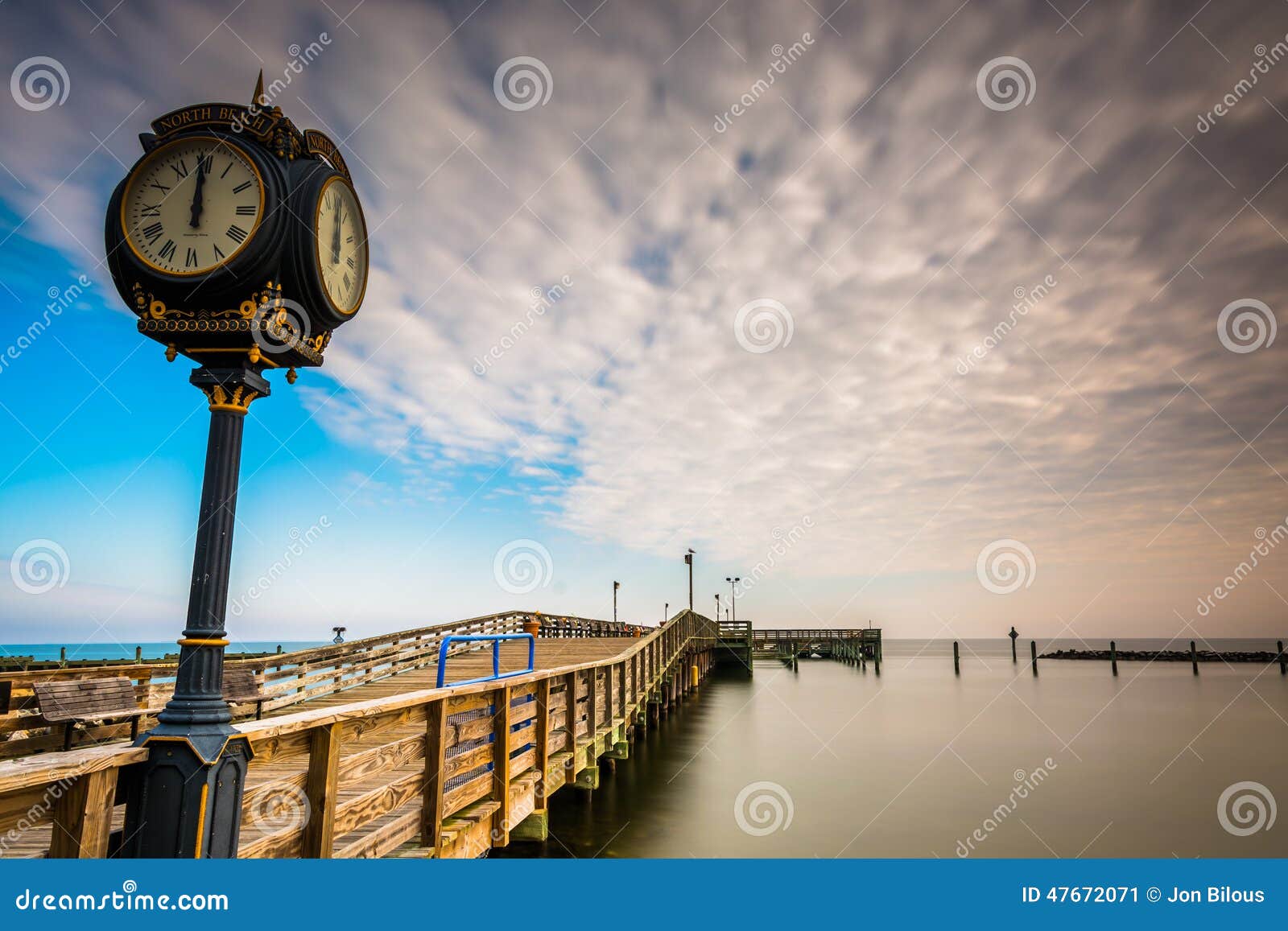 Clock and Pier at Chesapeake Beach, Maryland. Stock Image - Image of ...