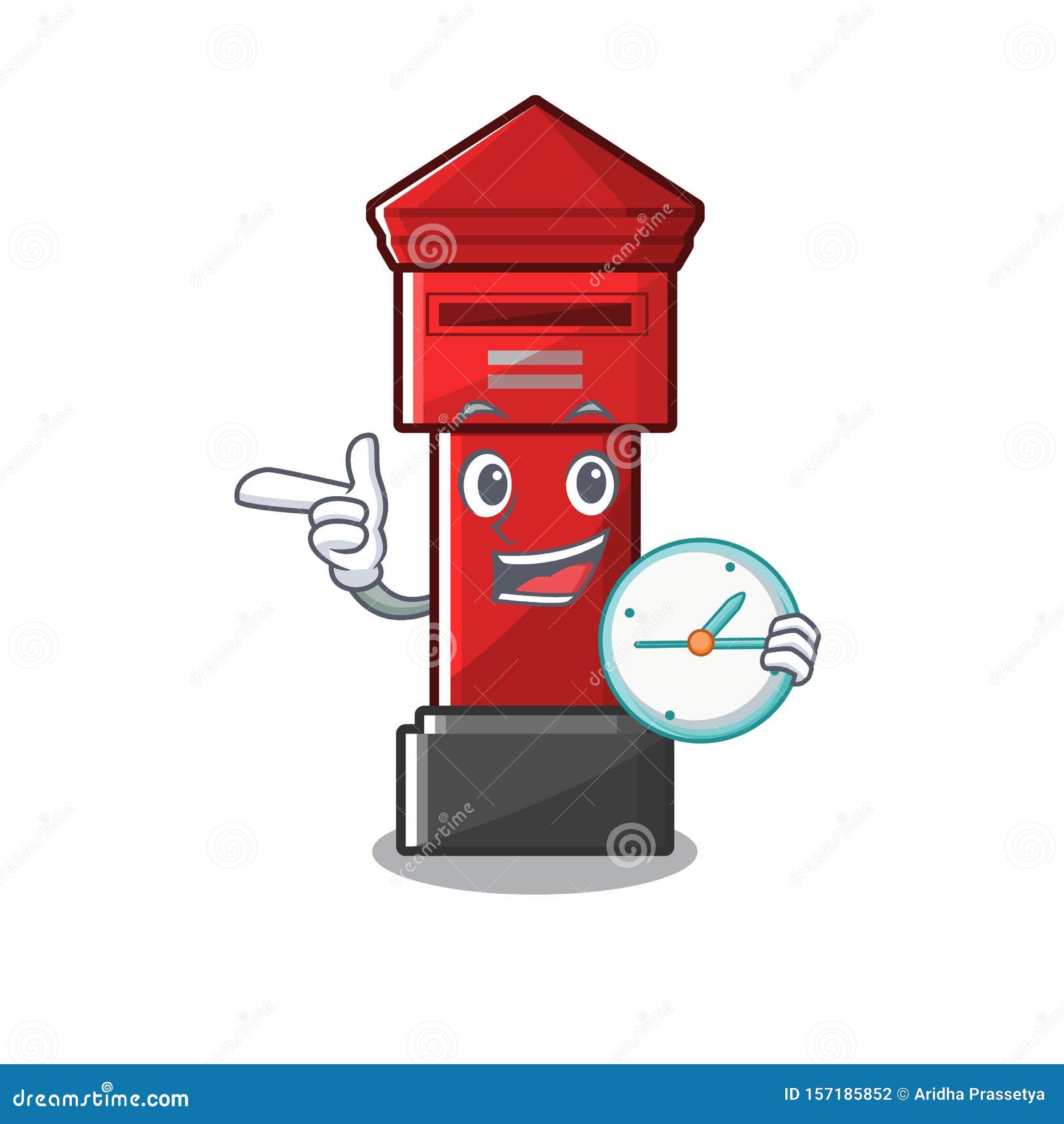 With Clock Pillar Box Sticks the Character Wall Stock Vector ...