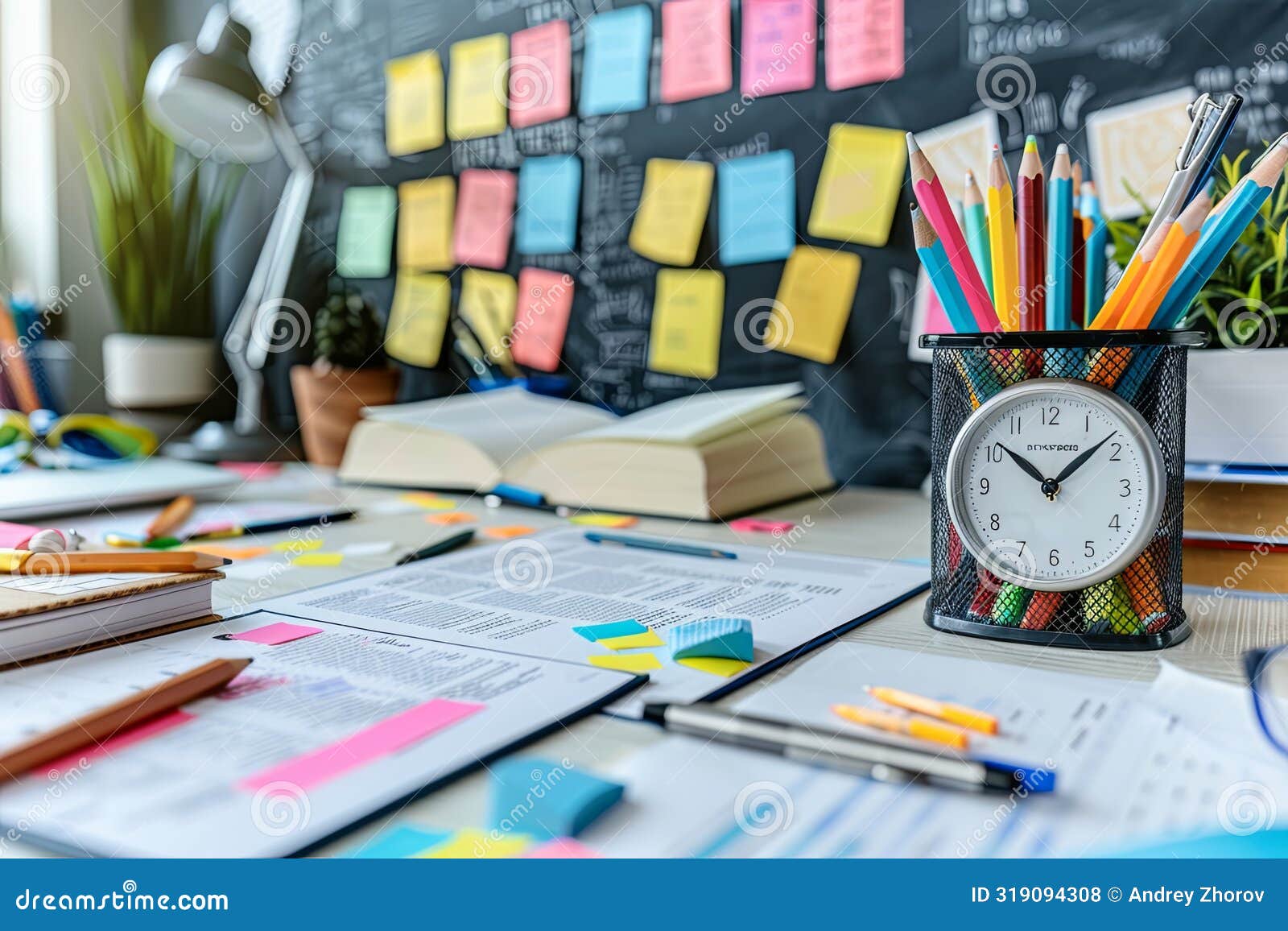 A Clock is Placed on a Desk Alongside a Stack of Papers, Symbolizing ...