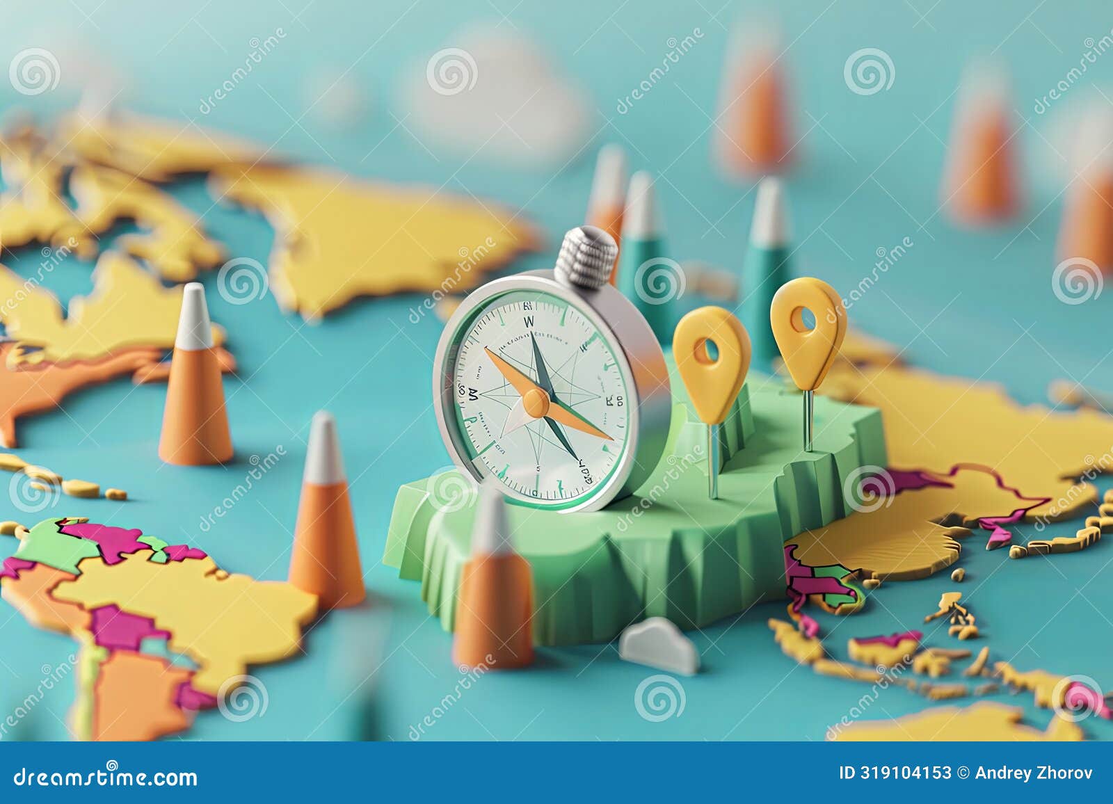 A Clock Placed on a Detailed Map of the World, Showing Continents ...