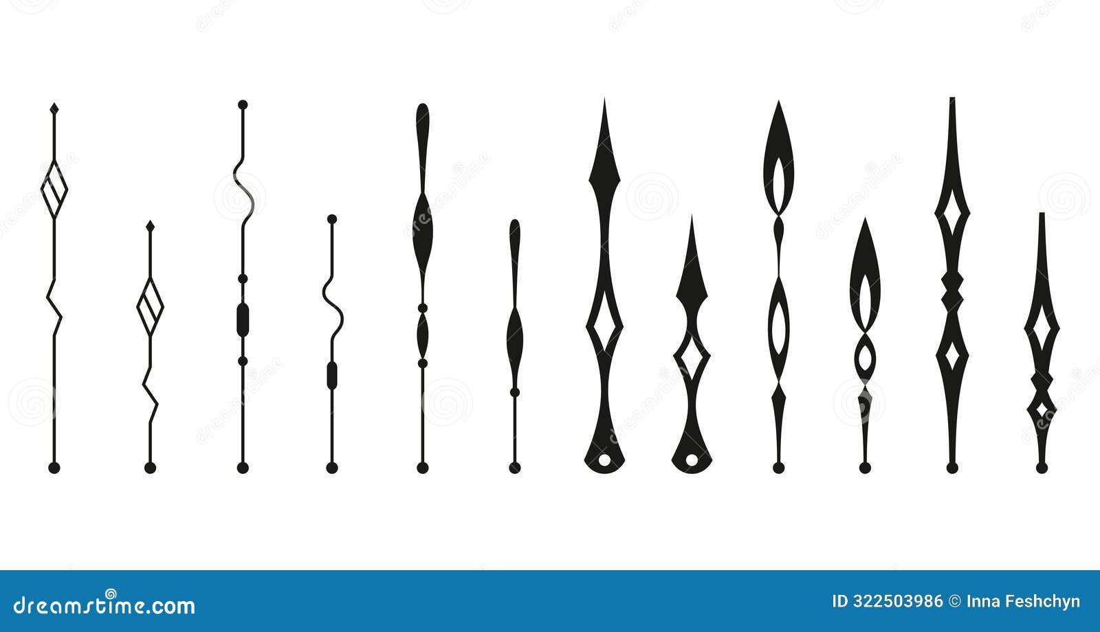 Clock Pointer Arrows. Black Silhouette Chronometer Elements. Clock Arms ...