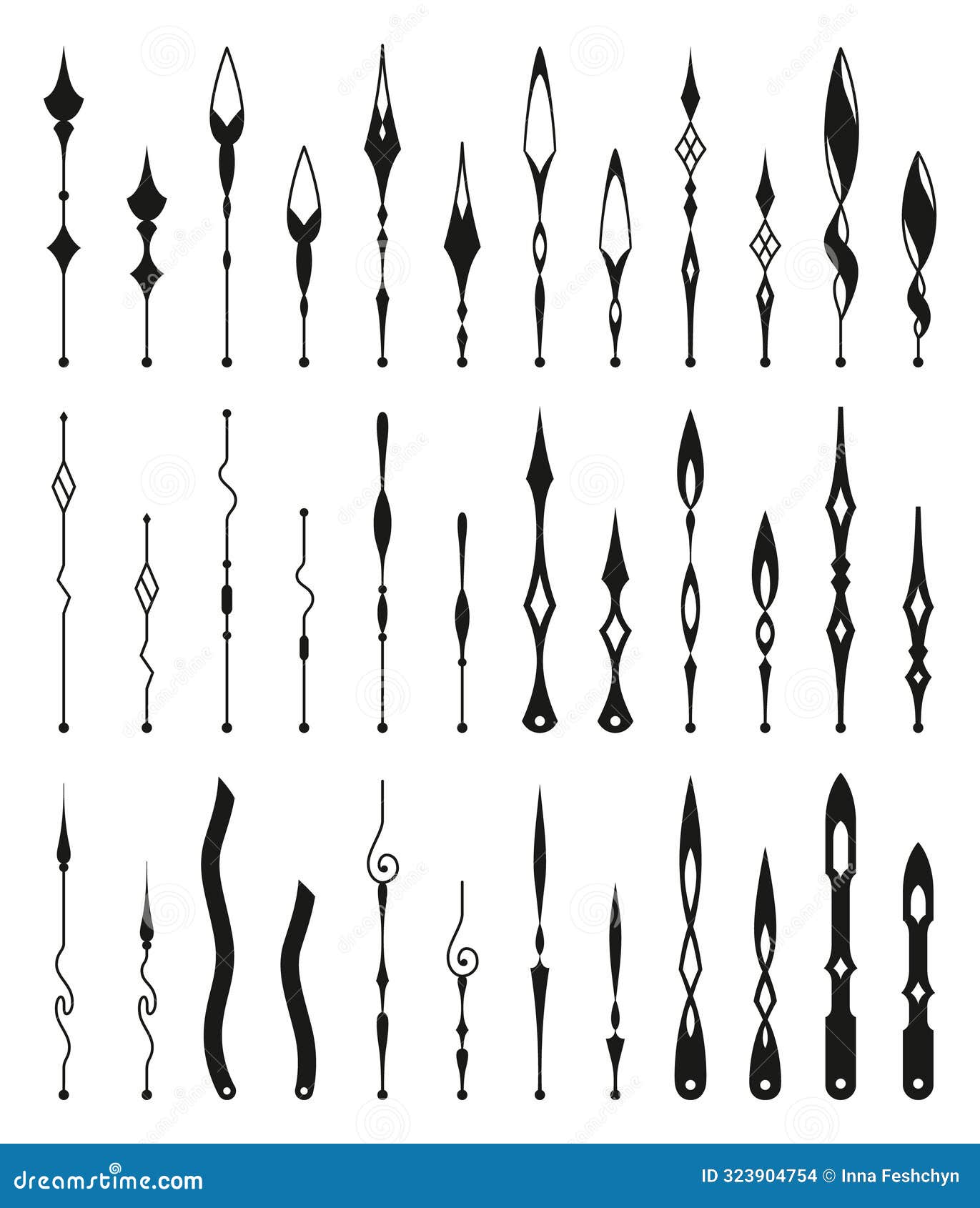 Clock Pointer Arrows. Black Silhouette Chronometer Elements. Clock Arms ...