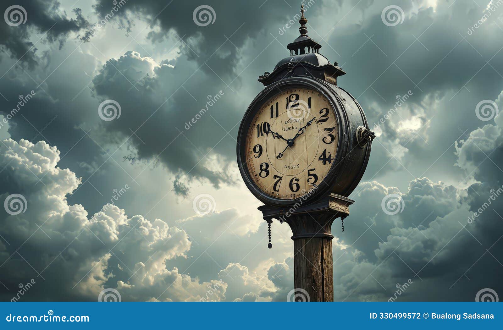 Clock on Pole with Cloudy Sky in the Background Stock Illustration - Illustration of hour, clock ...
