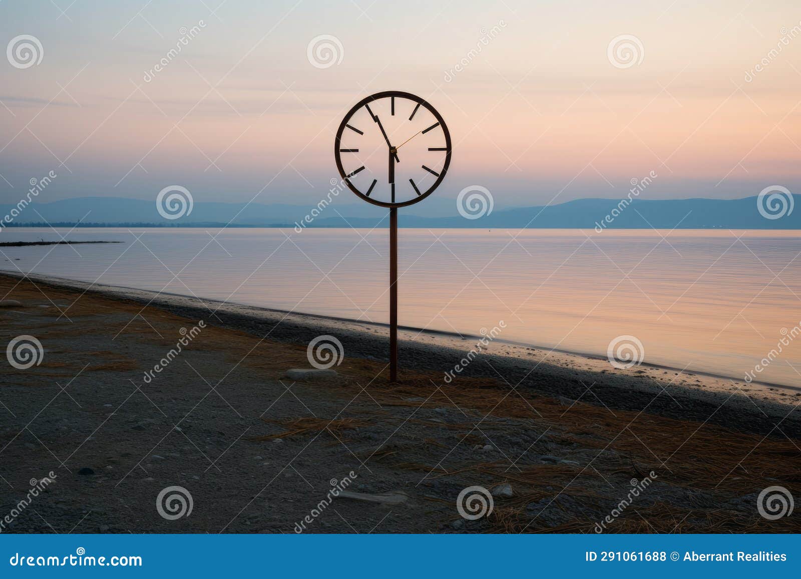A Clock on a Pole at the Edge of a Body of Water Stock Illustration ...