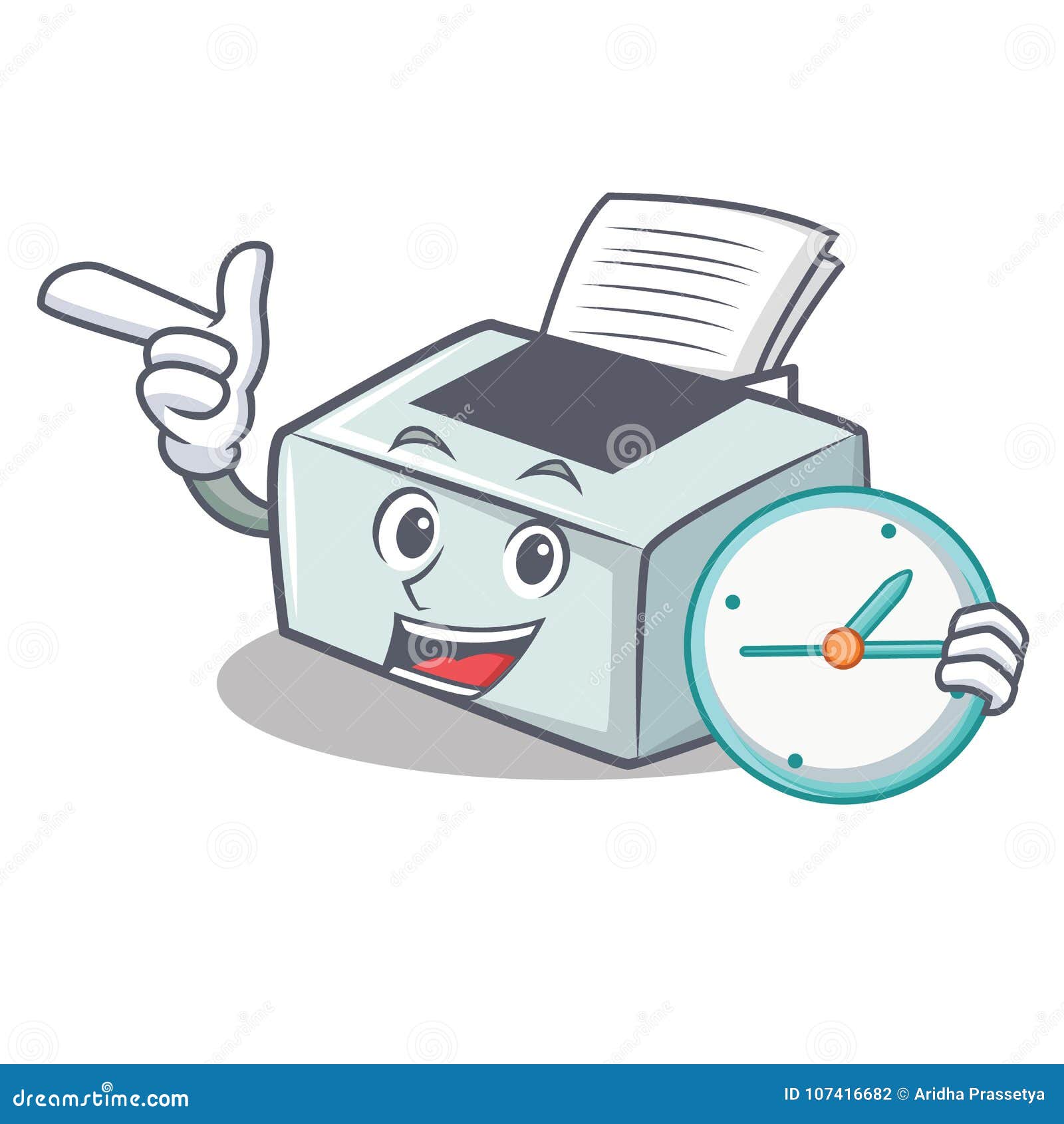 With Clock Printer Character Cartoon Style Stock Vector - Illustration ...
