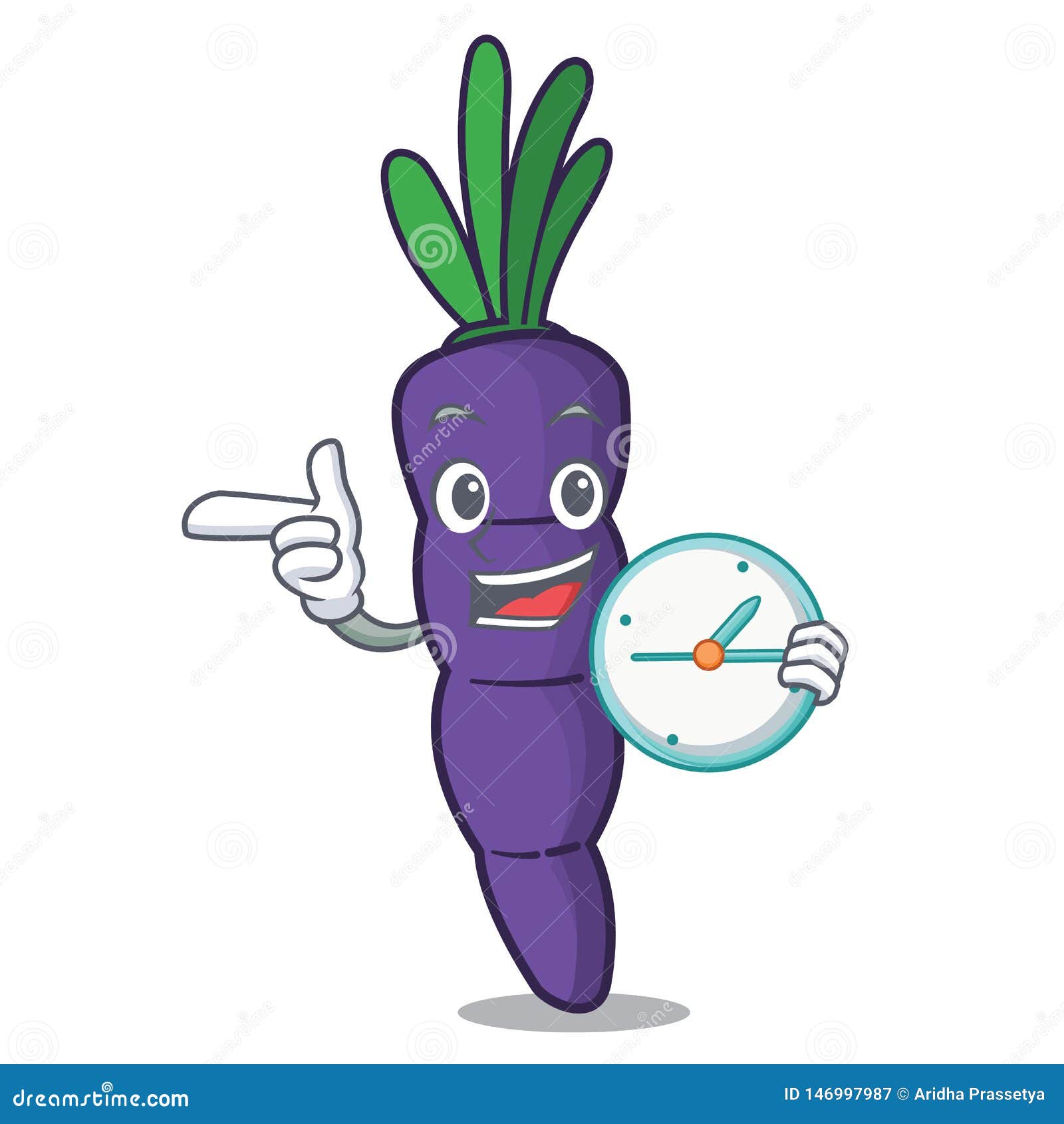 With Clock Purple Carrot in a Cartoon Basket Stock Vector ...