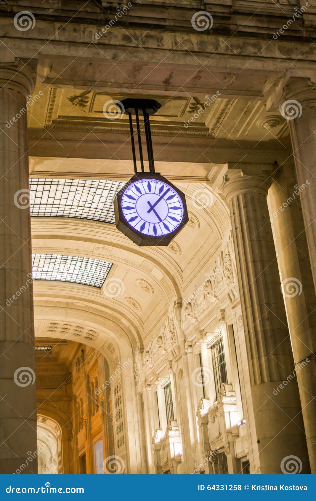 A Clock an the Railway Station in Milan - Decorated Background Stock ...