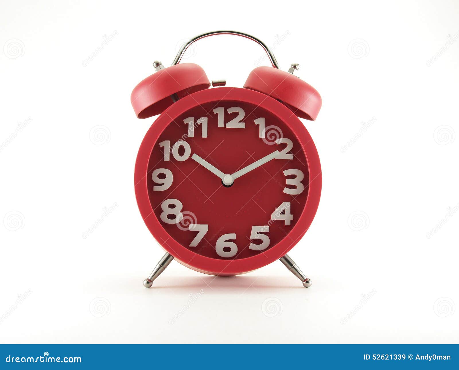 Close-up Round Red Alarm Clock with White Numbers Isolated on White ...