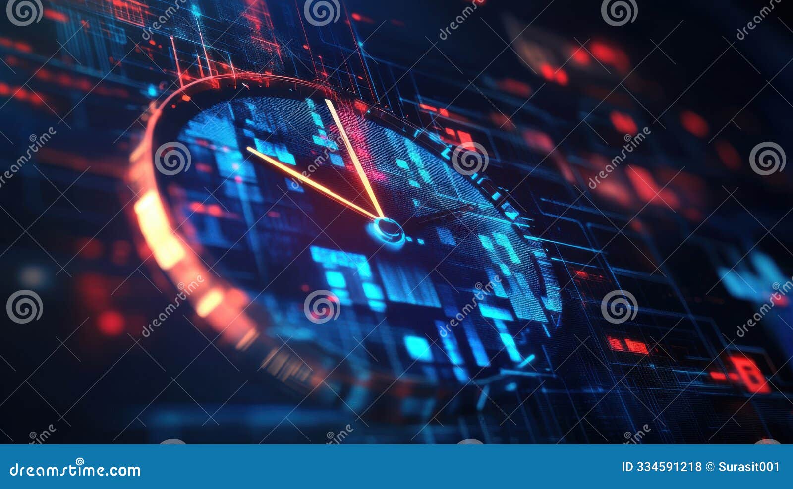 A Clock with Red and Blue Numbers and Hands Stock Illustration ...