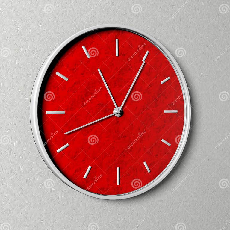 Clock with Red Clock face stock illustration. Illustration of noon ...
