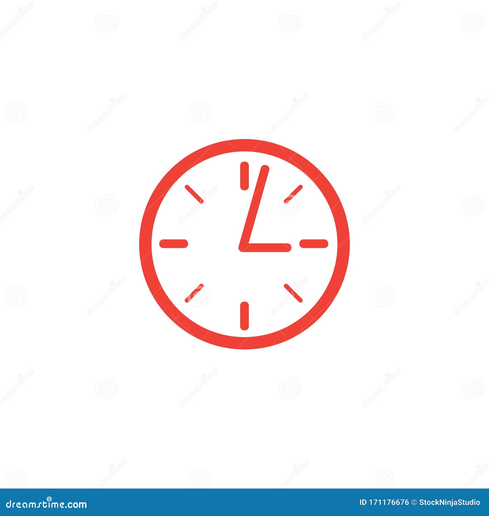 Clock Red Icon on White Background. Red Flat Style Vector Illustration ...