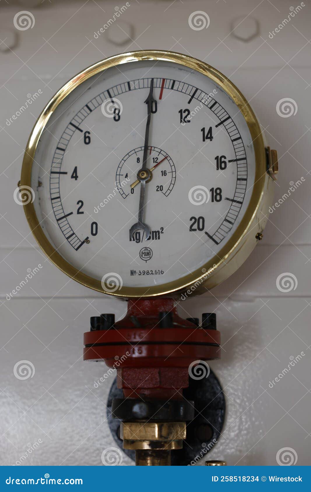 Clock on a Red, Metal Open Engine, Closeup, Vertical Editorial Stock ...