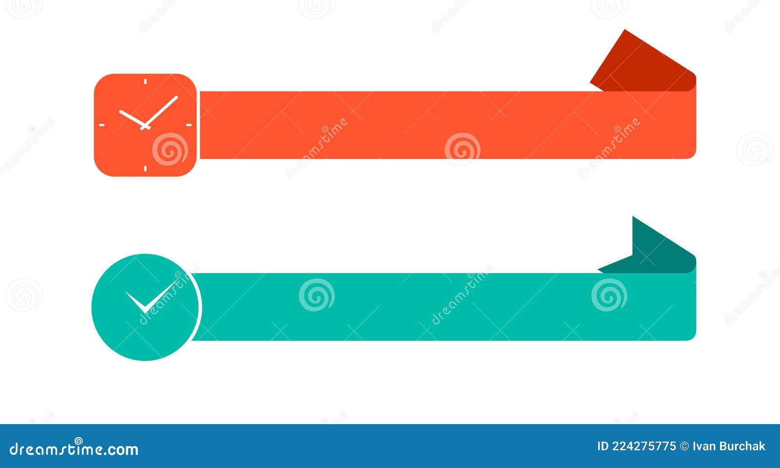 Clock Ribbon Banners. Empty Text Boxes. Isolated Vector Illustration ...