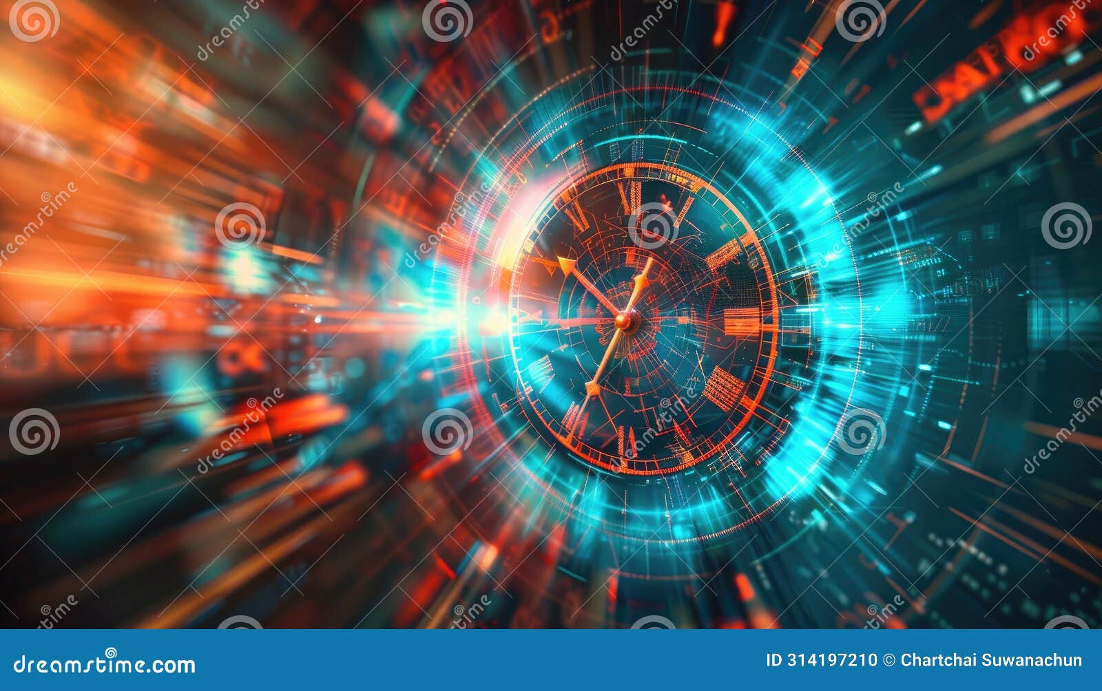 A Clock with Roman Numerals is Shown in a Blurry, Colorful, and ...