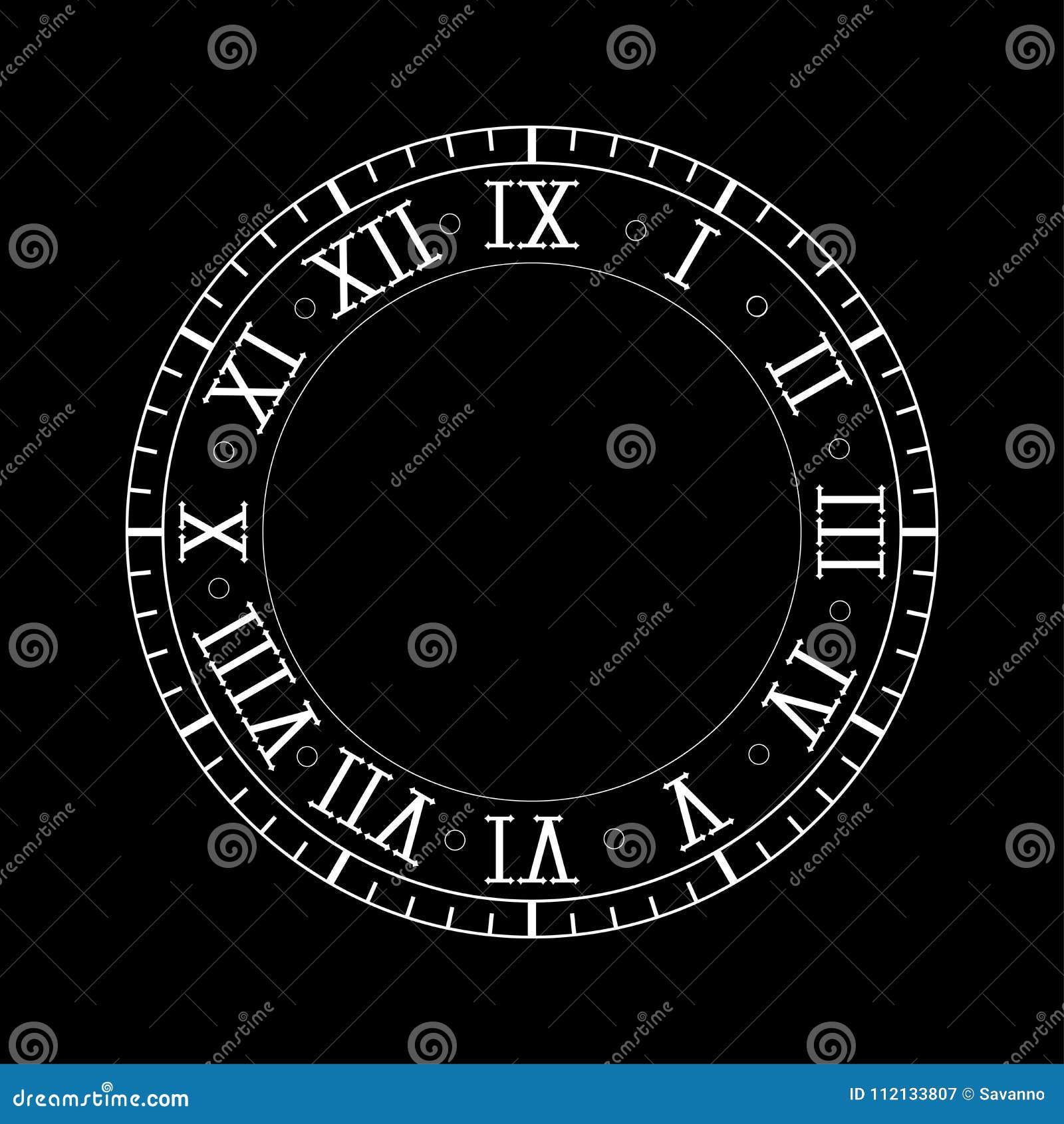 Clock with Roman Numerals. Vector Illustration on Black Background ...