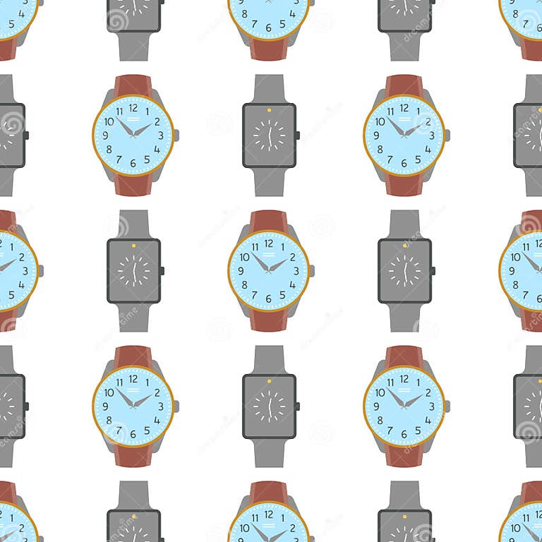 Clock Seamless Pattern. Endless Watch Background. Timer Design Backdrop ...