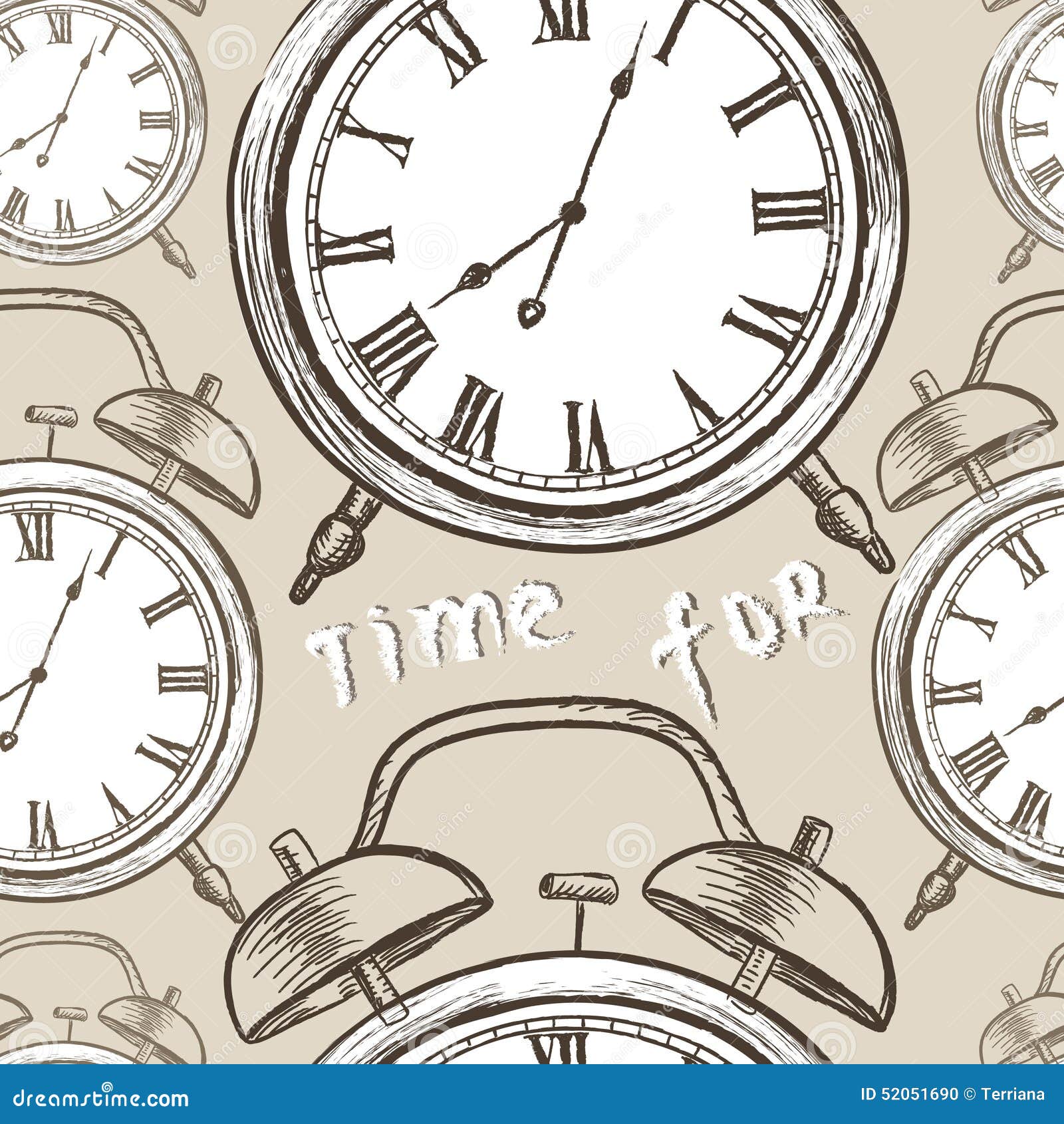 Clock Seamless Pattern. Sketch Time, Sketch Hourglass And Mechanic ...
