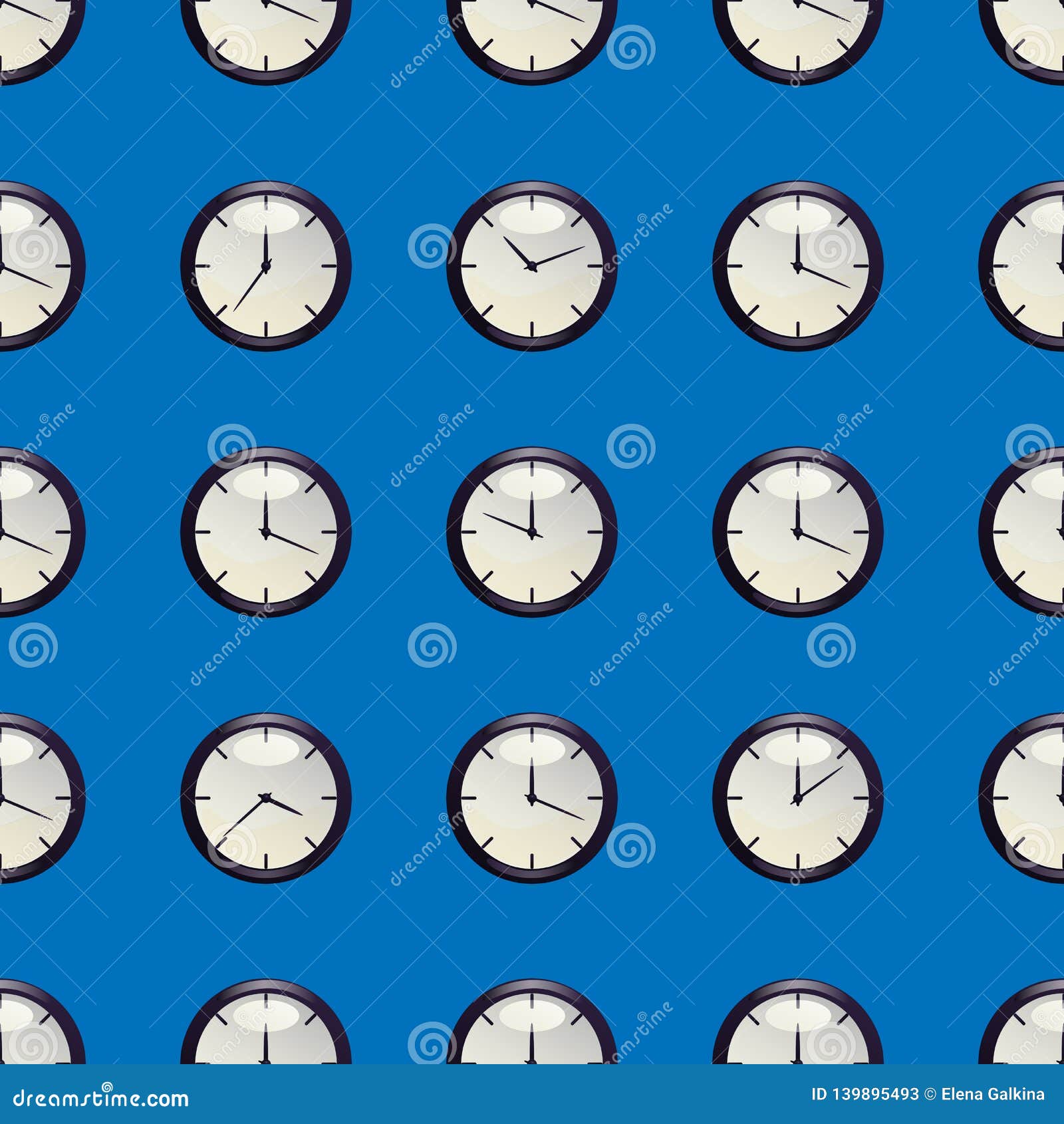 Clock seamless pattern stock vector. Illustration of blue - 139895493