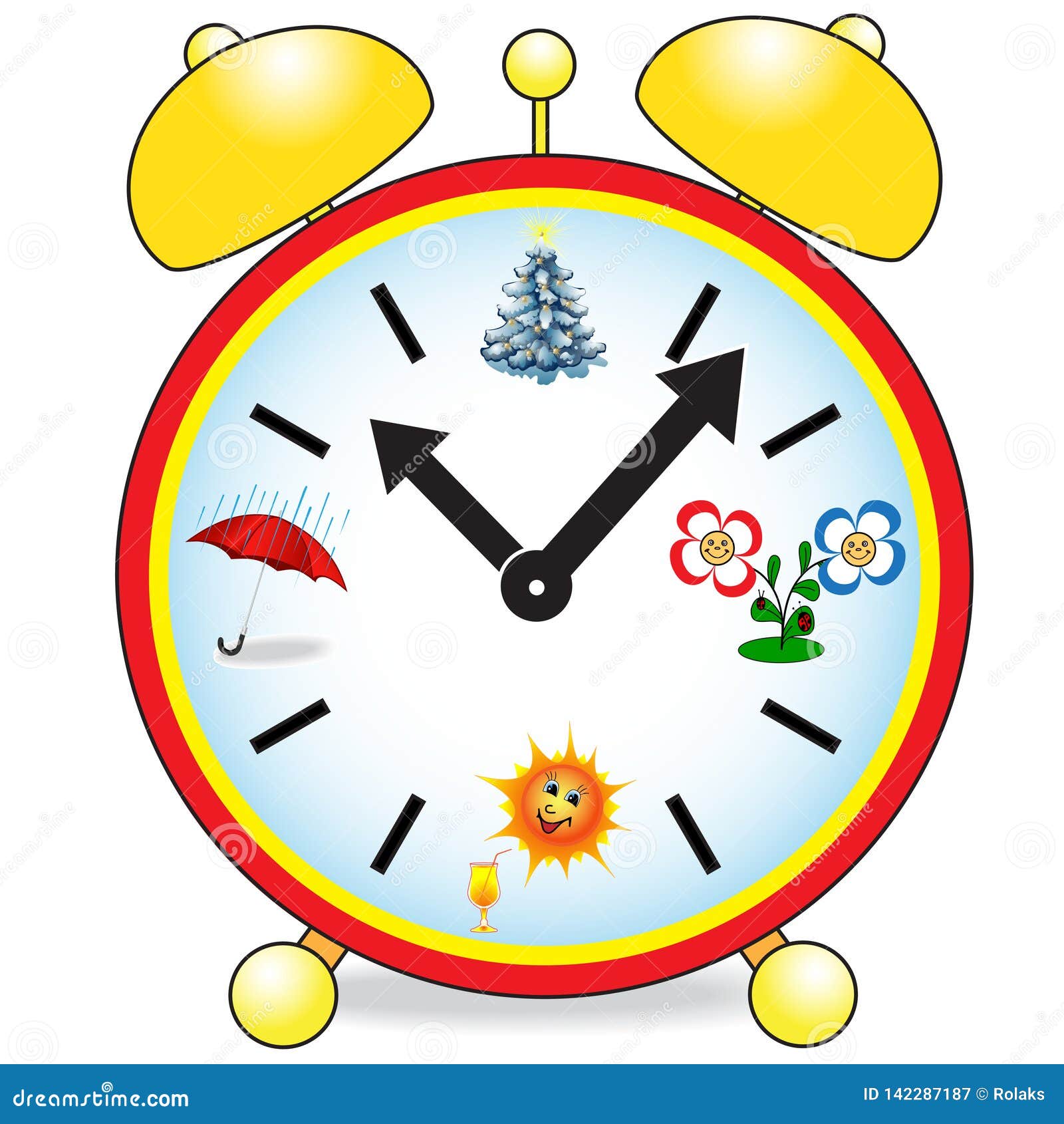 Clock with the seasons stock vector. Illustration of device - 142287187
