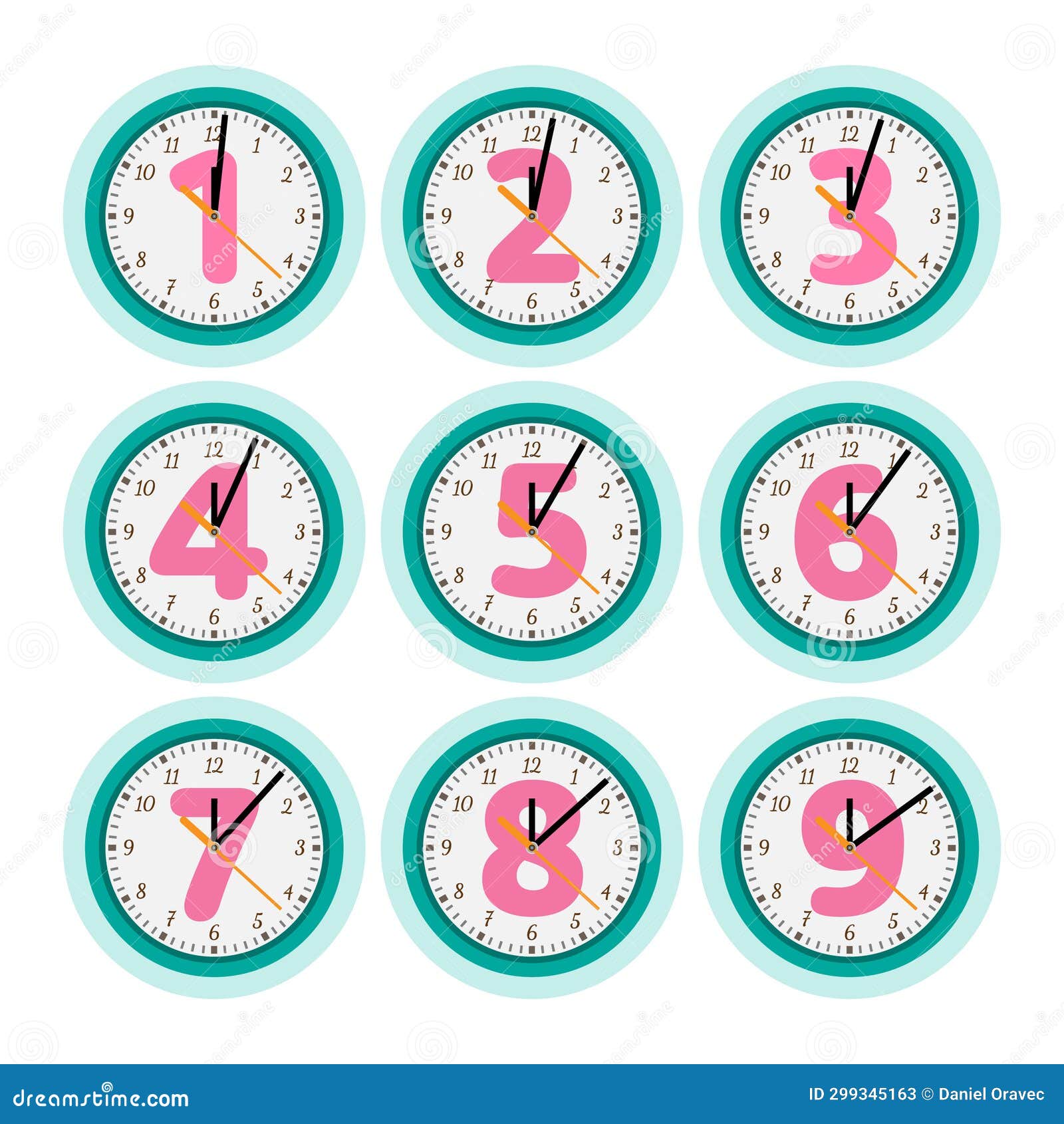 Clock Set - One To Nine Minutes Stock Illustration - Illustration of ...