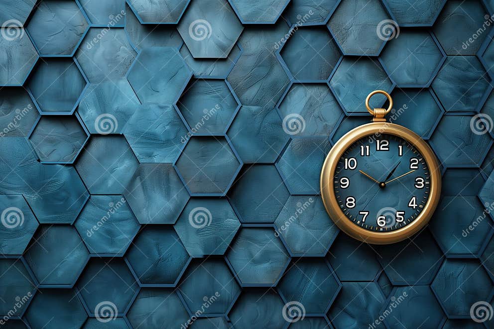 A Clock is Set To the Time of 10:30 in a Pattern of Blue Hexagons Stock ...