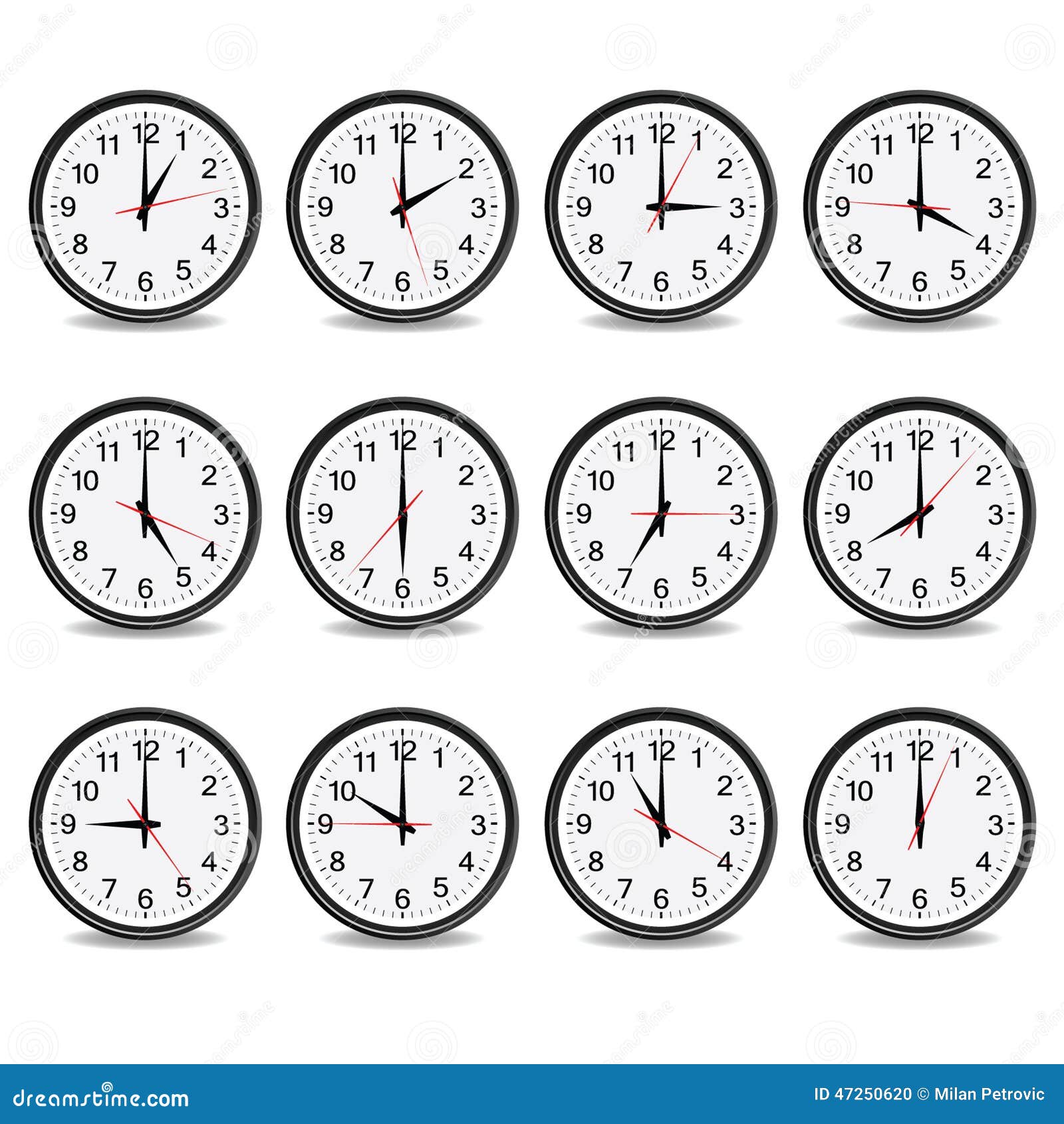 Clock that Show Every Hour Vector Stock Vector - Illustration of dial ...