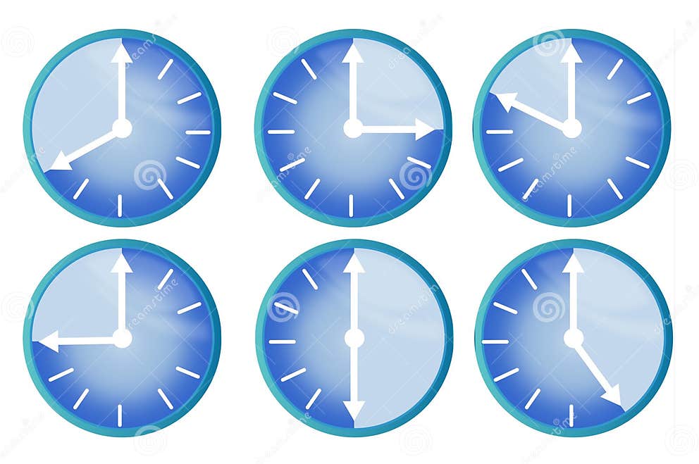 Clock Showing Different Times Stock Illustration - Illustration of ...