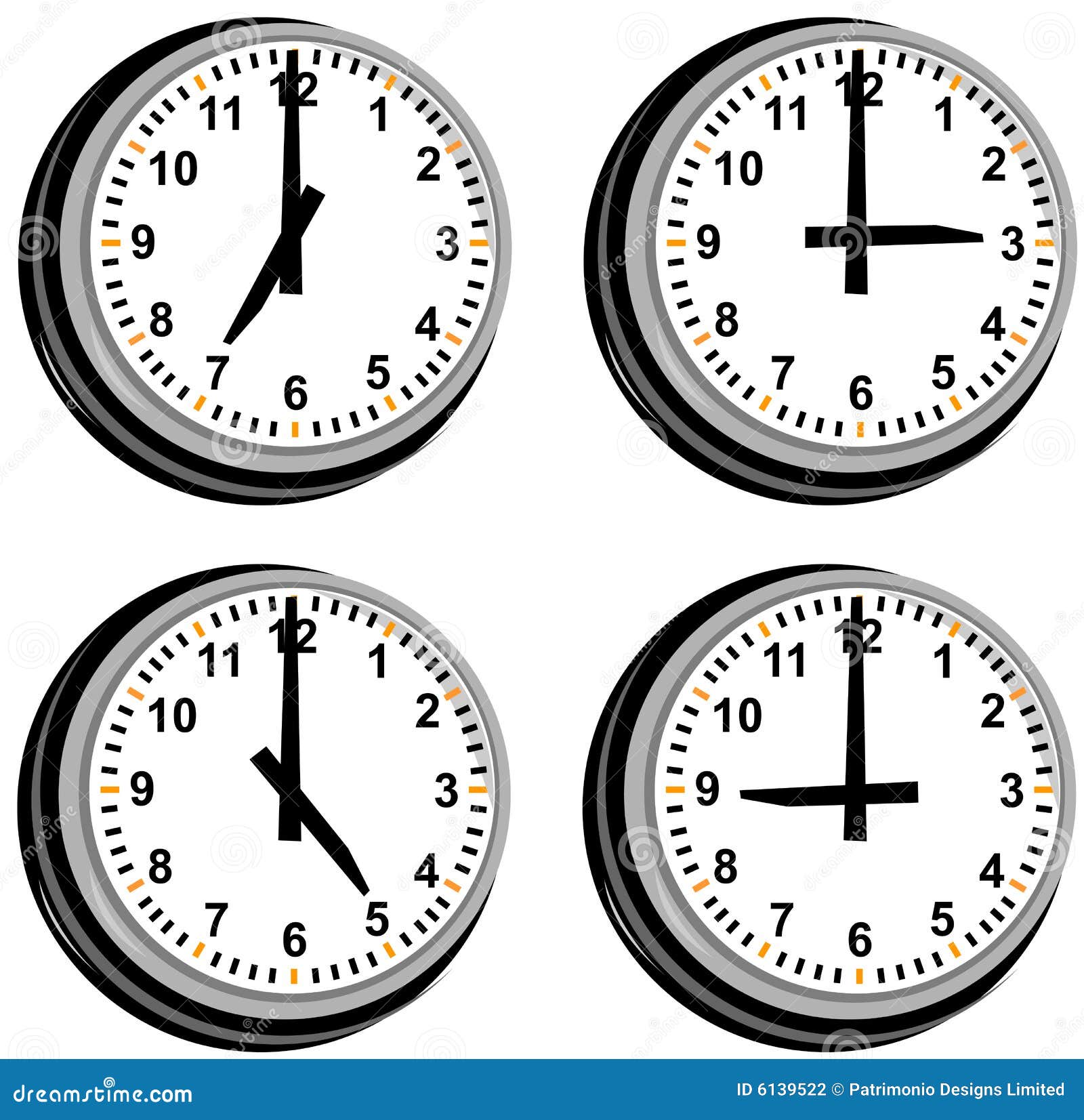 Clock Showing Different Times Stock Illustration - Illustration of sign ...