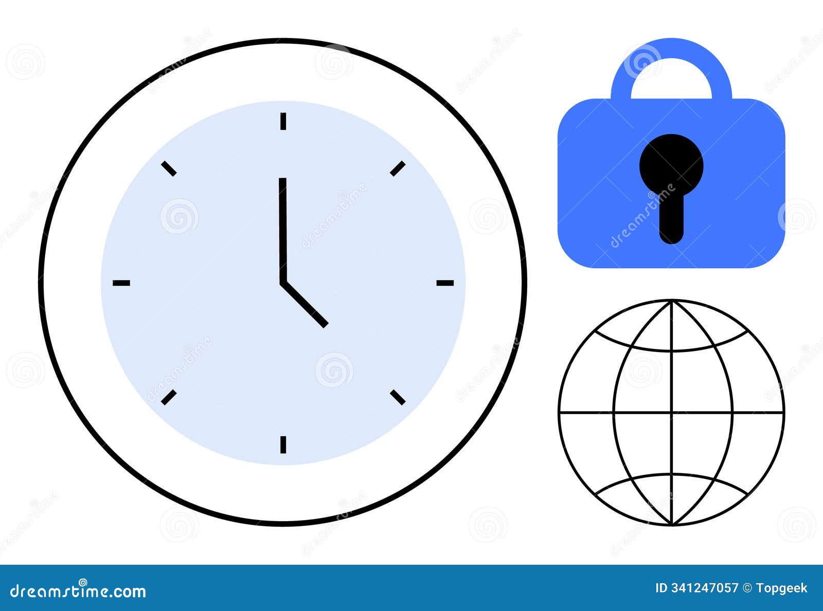 Time Management Security and Global Connectivity Clock Lock and Globe ...