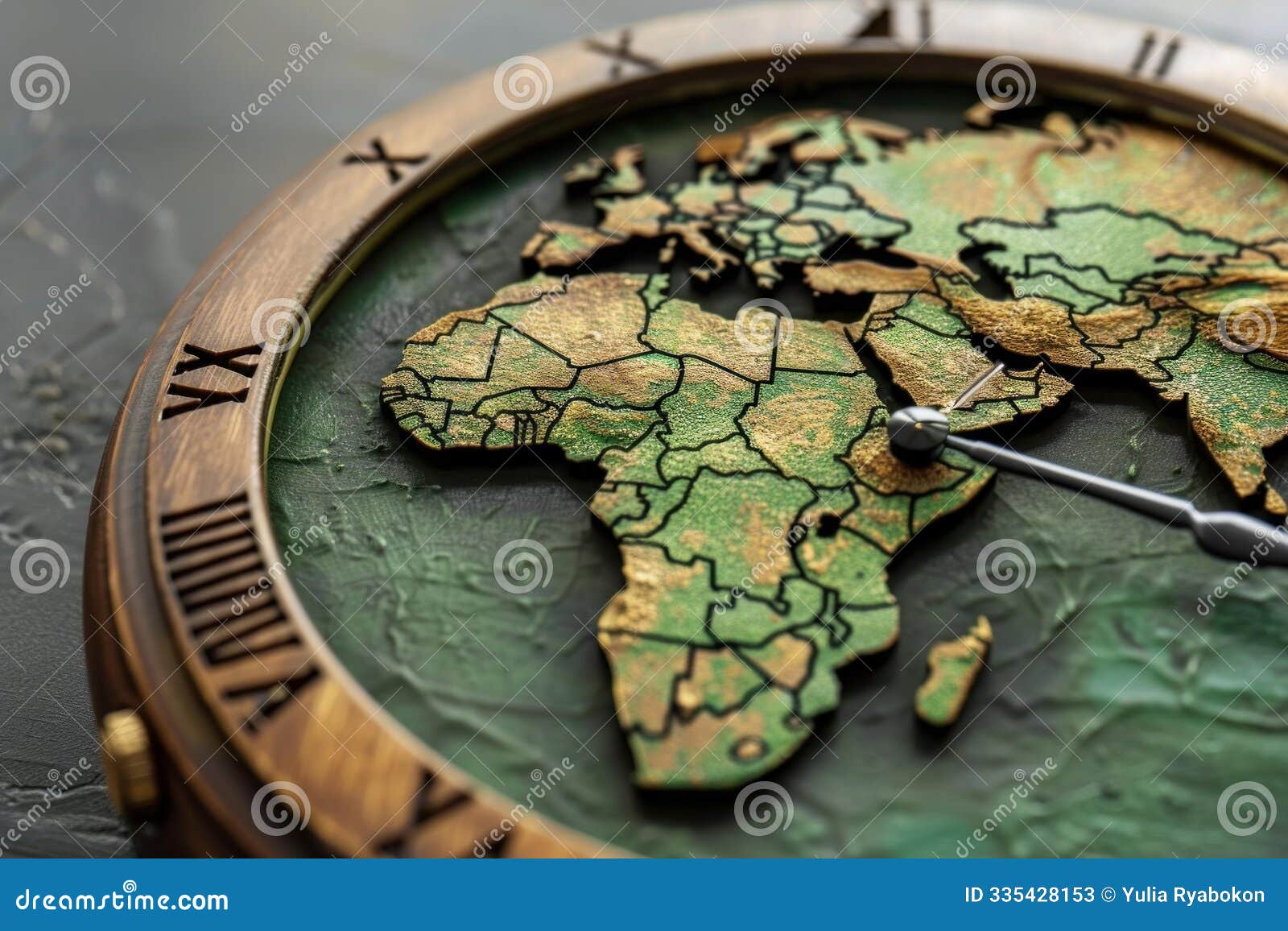 Clock Showing World Map Highlighting Continents and Countries Stock ...
