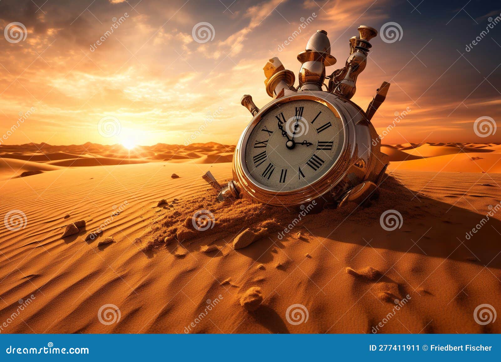 A Clock Sitting in the Middle of a Desert. Generative AI Image. Stock ...