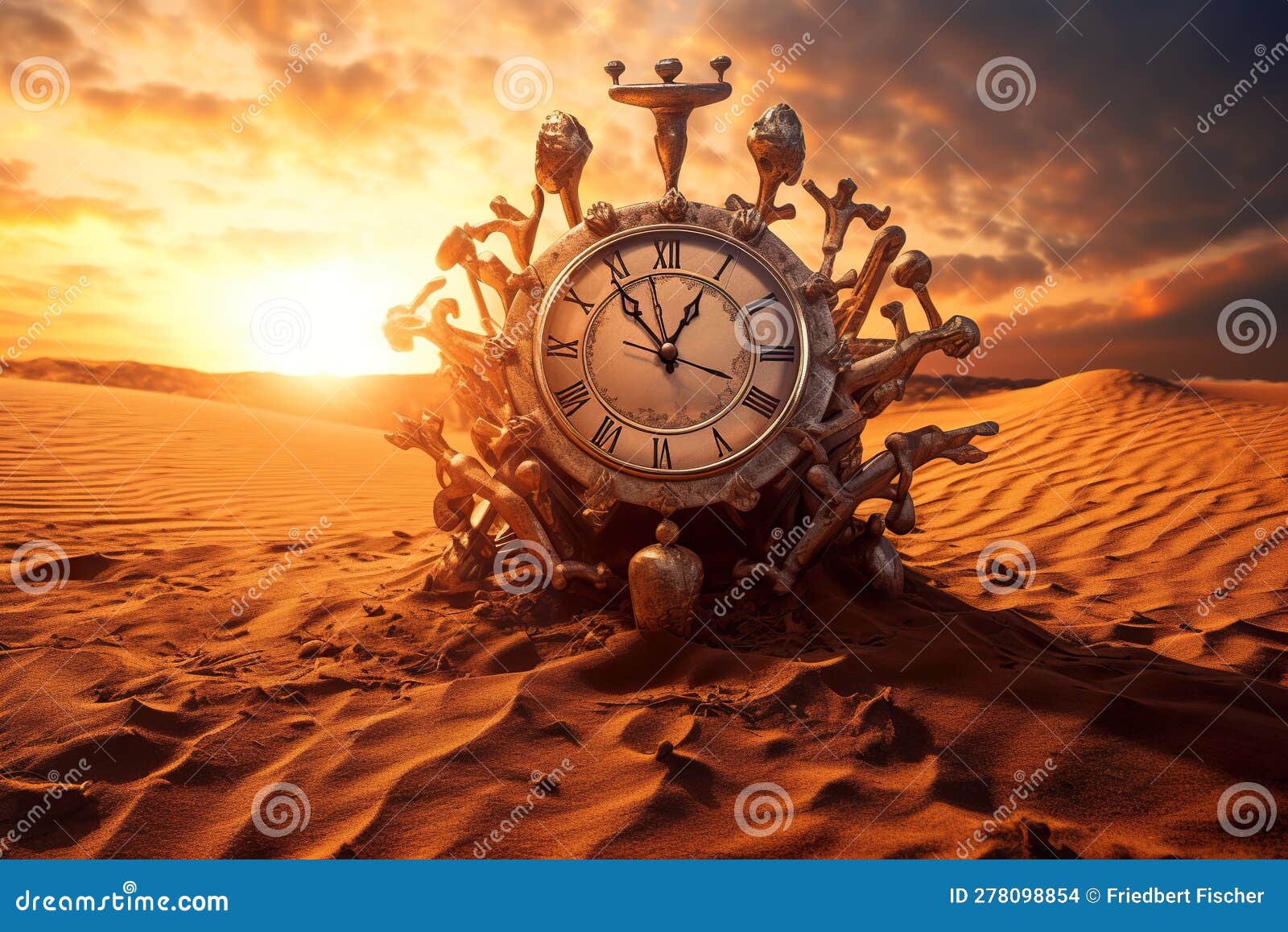 A Clock Sitting in the Middle of a Desert. Generative AI Image. Stock ...