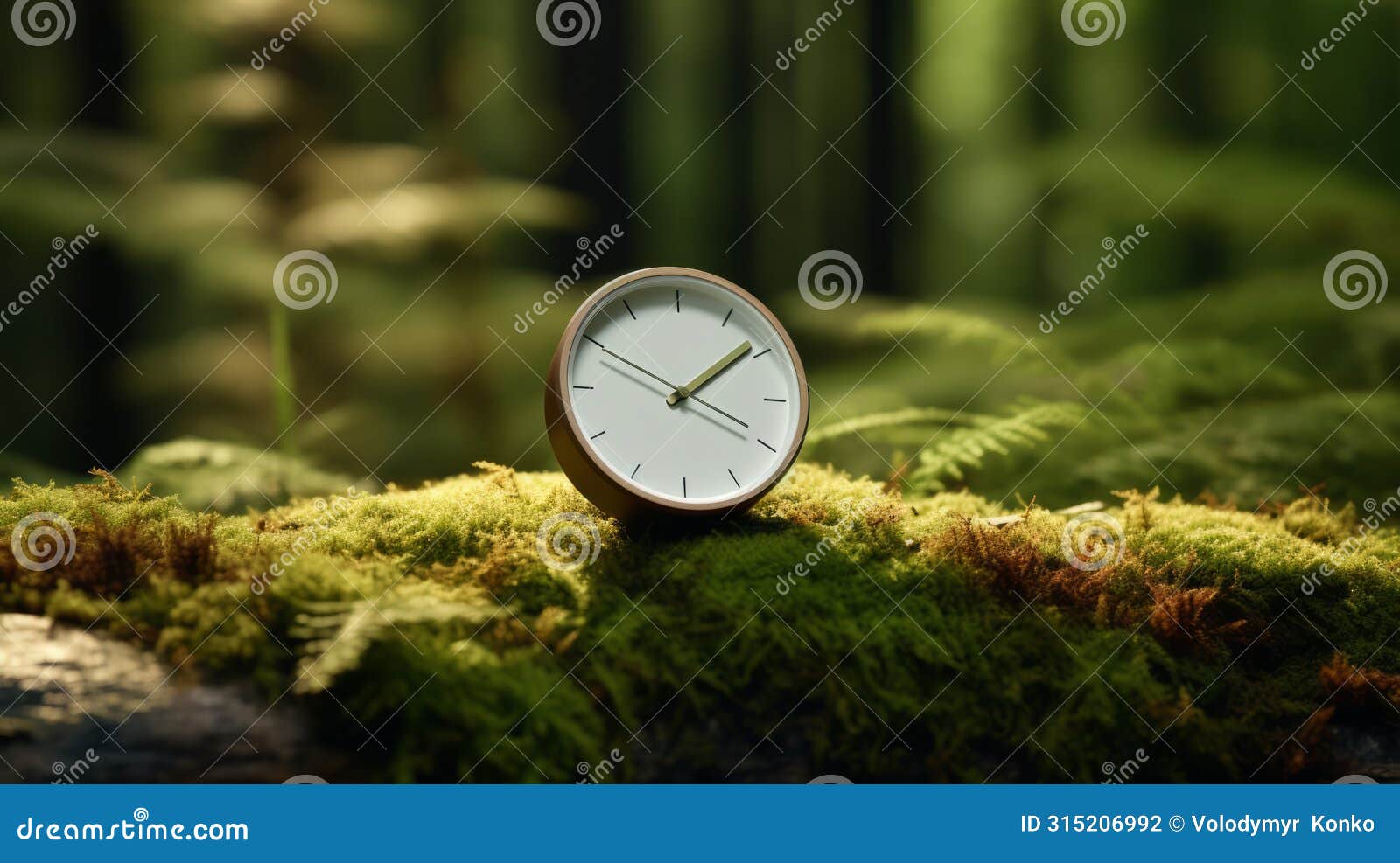 A Clock Sitting on Top of a Moss Covered Ground Stock Photo - Image of ...