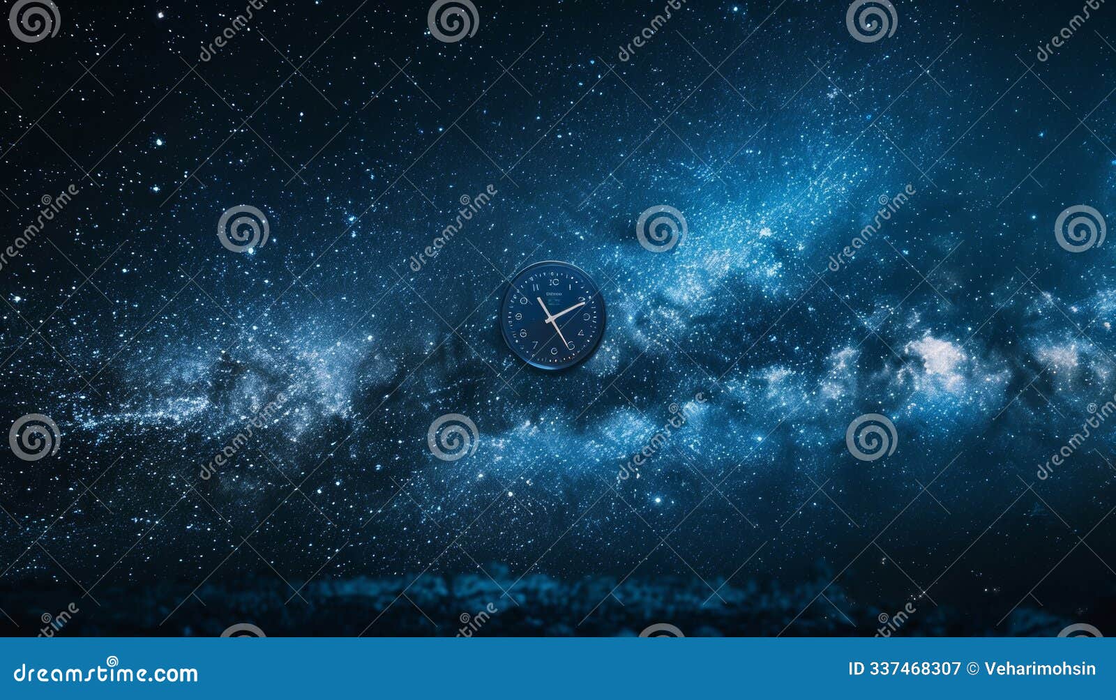Clock on Sky, Clock in Space, Time Concept Stock Illustration ...