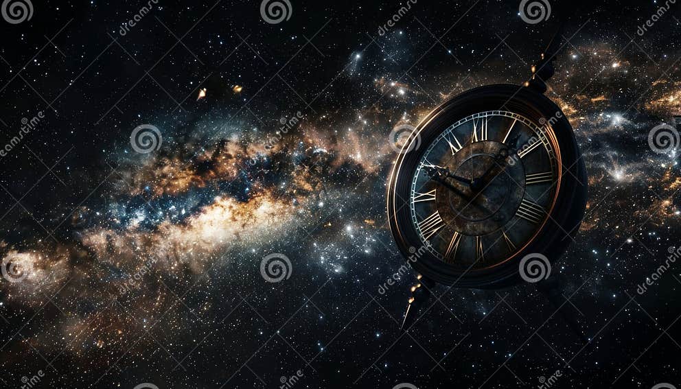 Clock on Sky, Clock in Space, Time Concept Stock Illustration ...