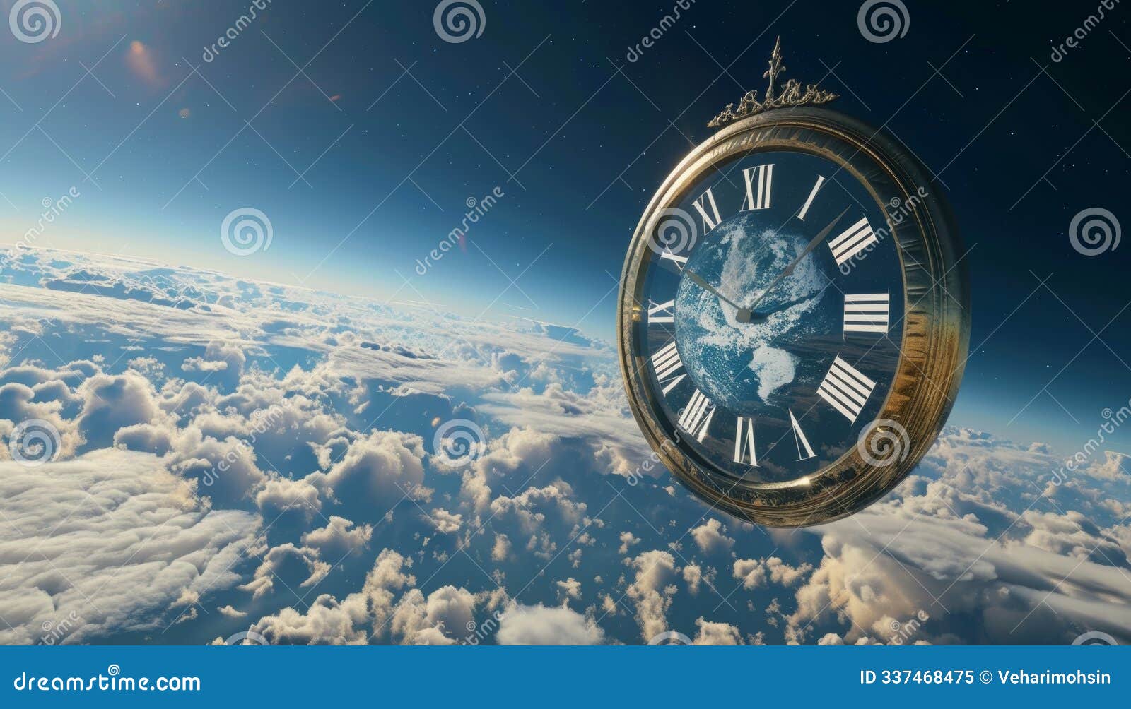 Clock on Sky, Clock in Space, Time Concept Stock Illustration ...
