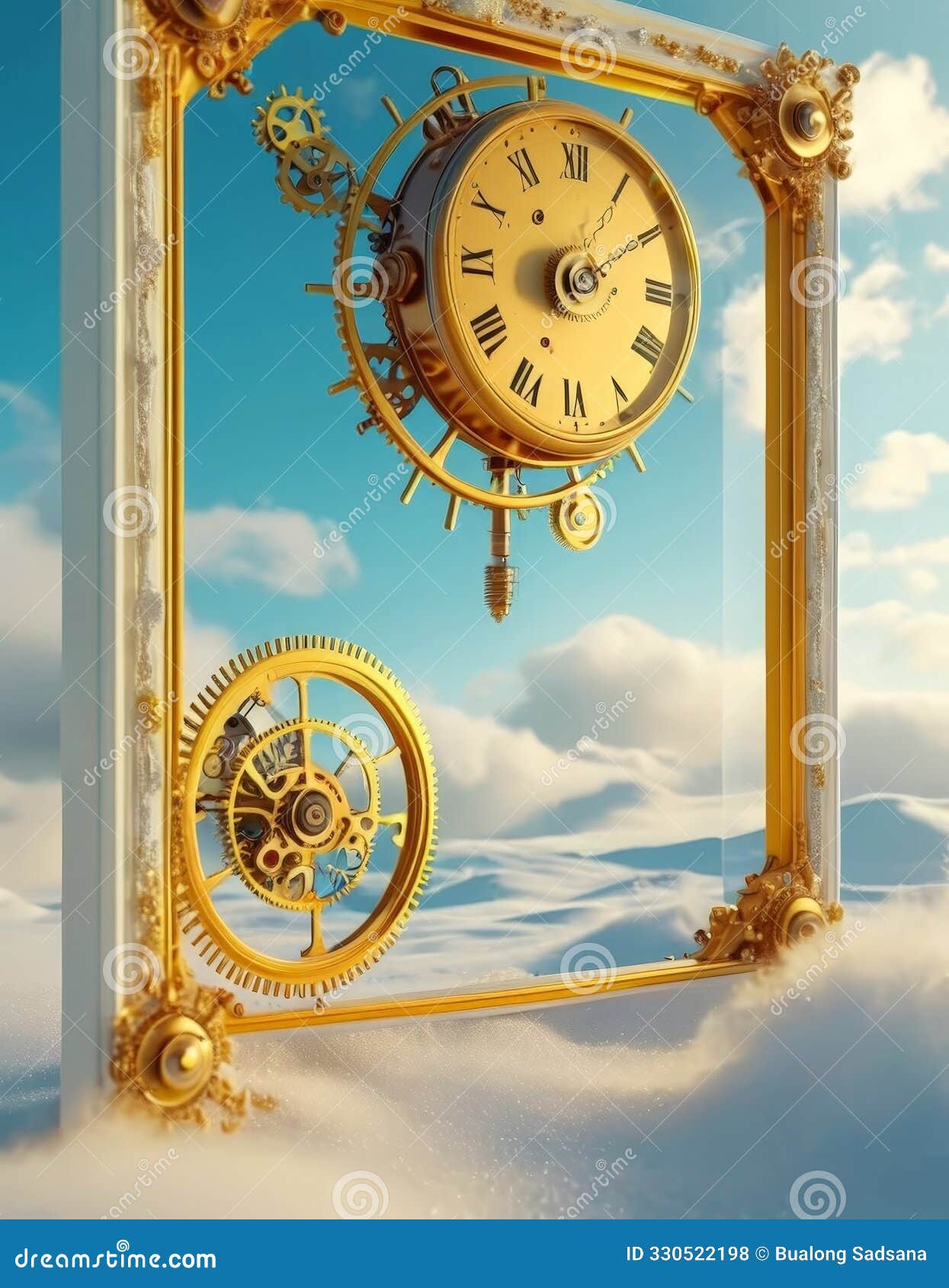 Clock in the Sky with Clouds and Stock Illustration - Illustration of ...