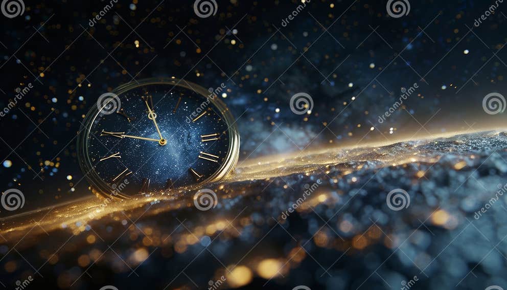 Clock on Sky, Clock in Space, Time Concept Stock Illustration ...