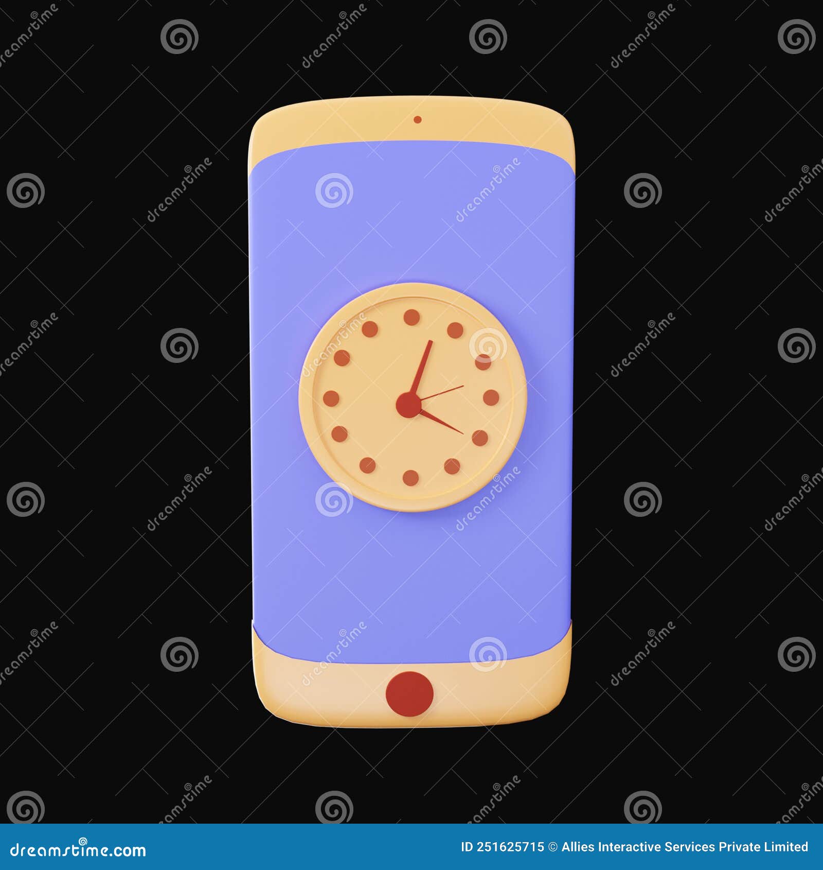 Clock in Smartphone Screen 3D Render Illustration on Black Stock ...