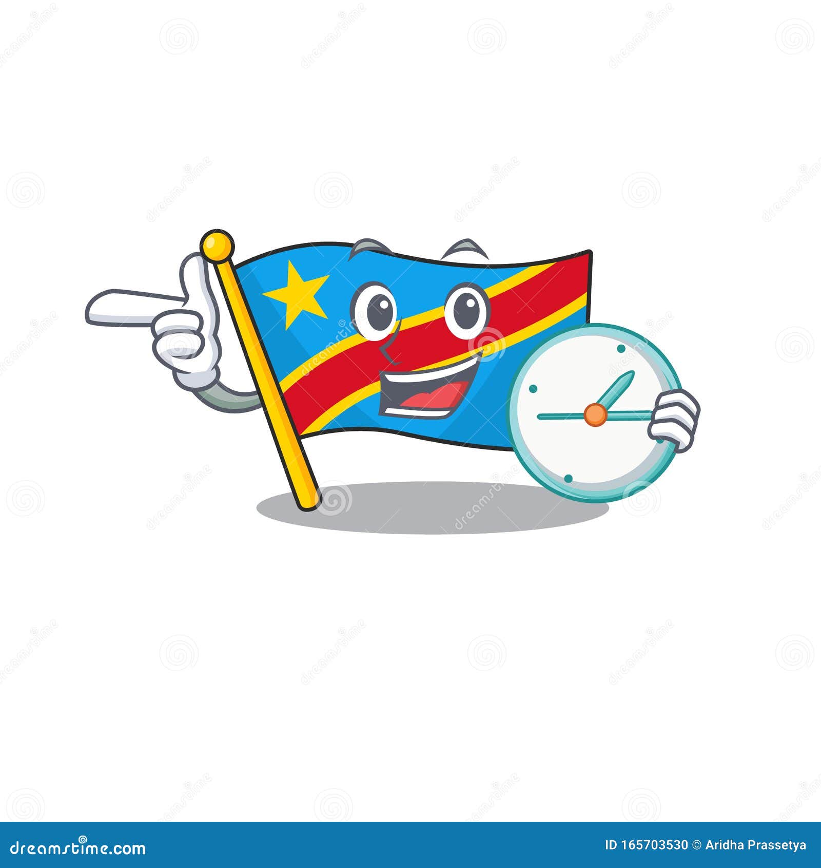 With Clock Smiling Flag Democratic Republic Cartoon Character Style ...