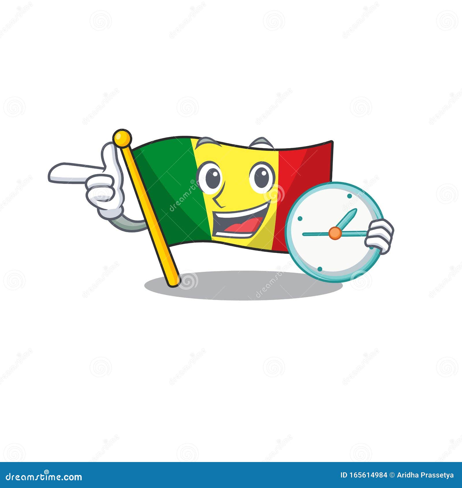 With Clock Smiling Flag Mali Cartoon Character Style Stock Vector ...